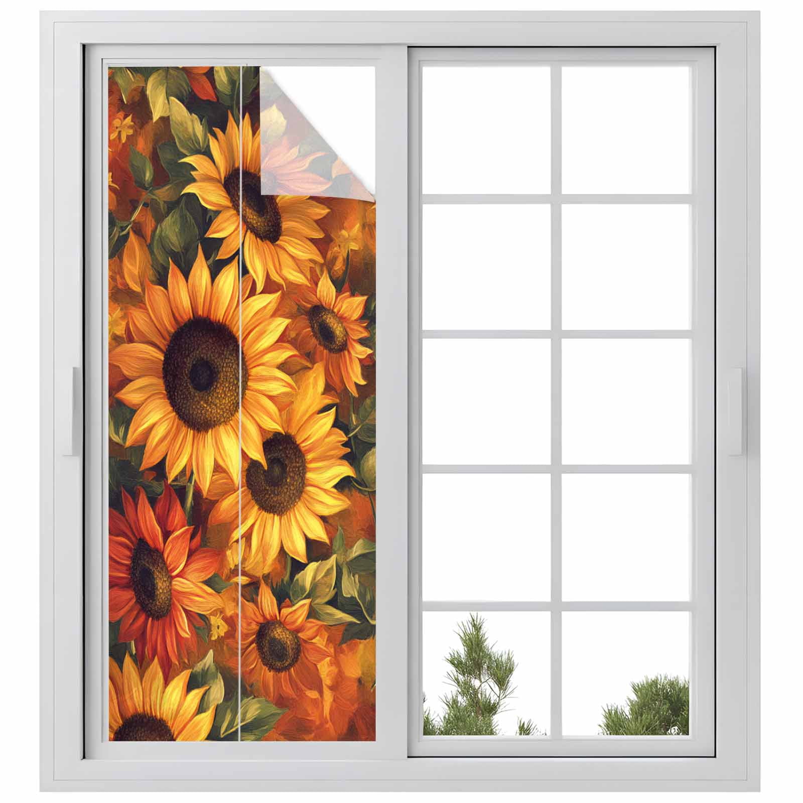 Sunflower Window Privacy Film, Spring Summer Floral Watercolor ...