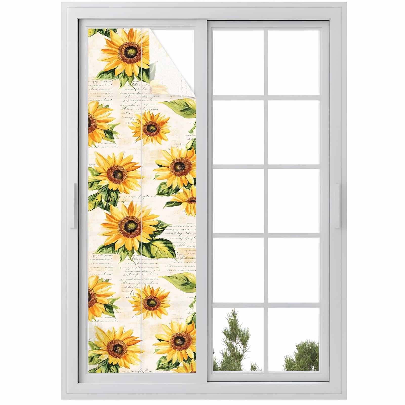 Sunflower Window Privacy Film Vintage Flower Leaf Farmhouse Retro ...