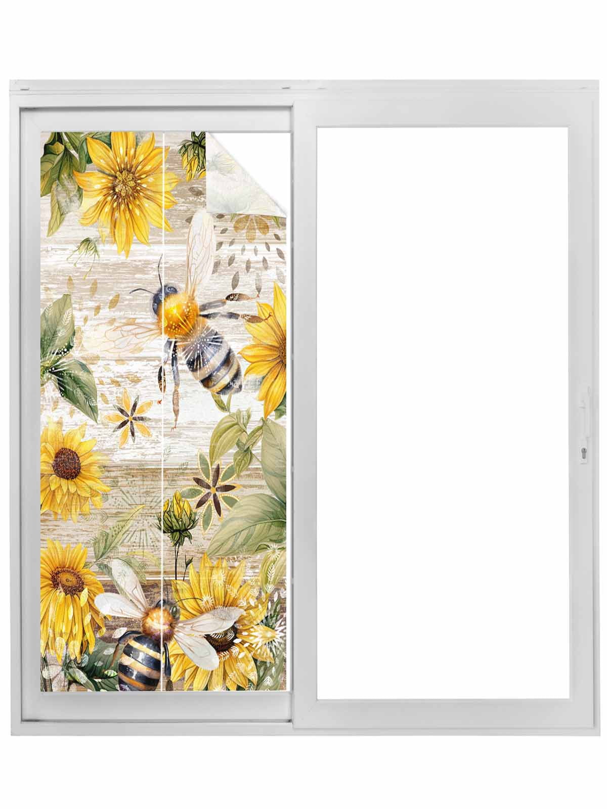 Sunflower Window Privacy Film, Vintage Summer Bee Botanical Farmhouse ...