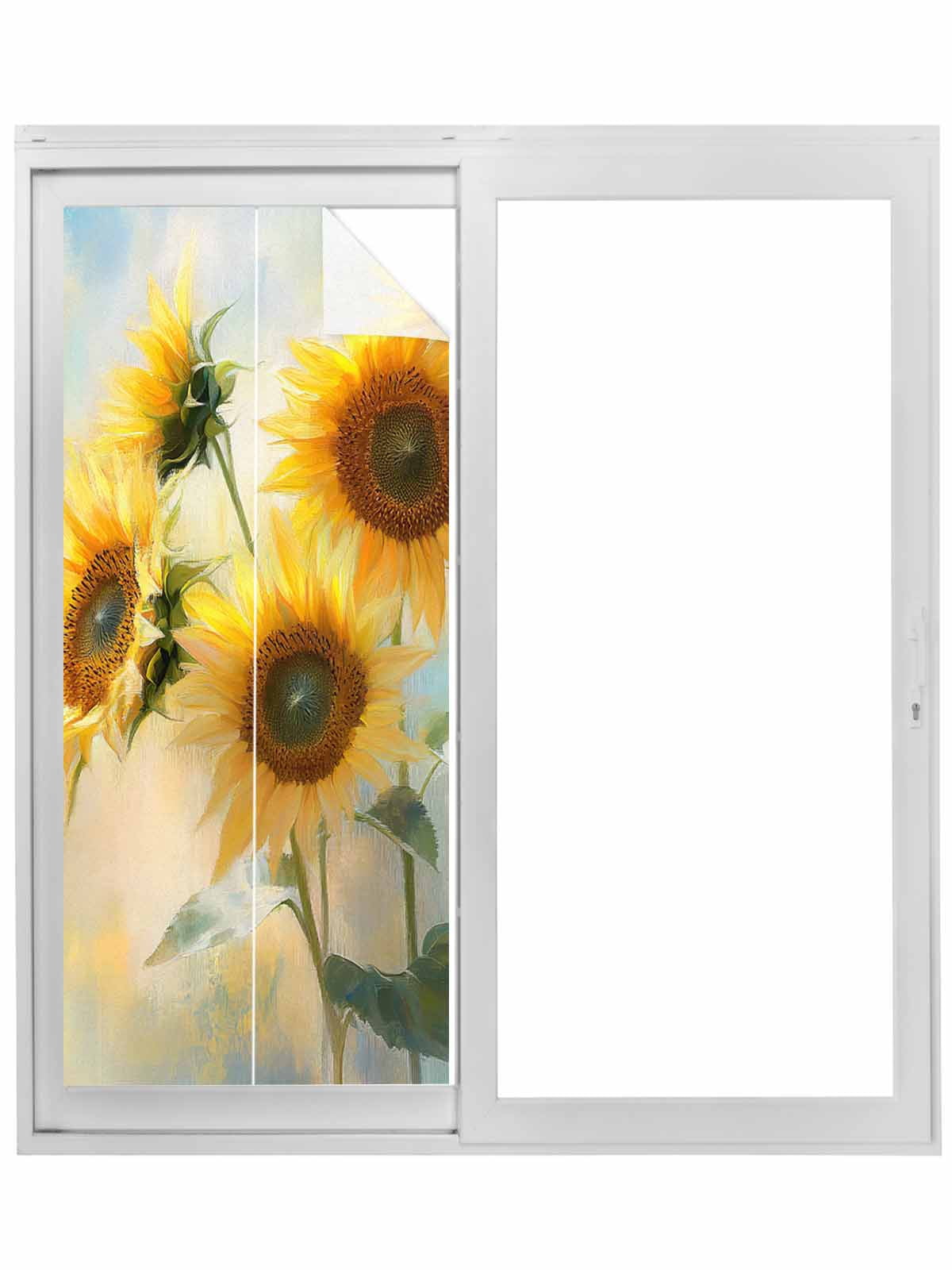 Sunflower Window Privacy Film, Watercolor Yellow Floral Botanical ...