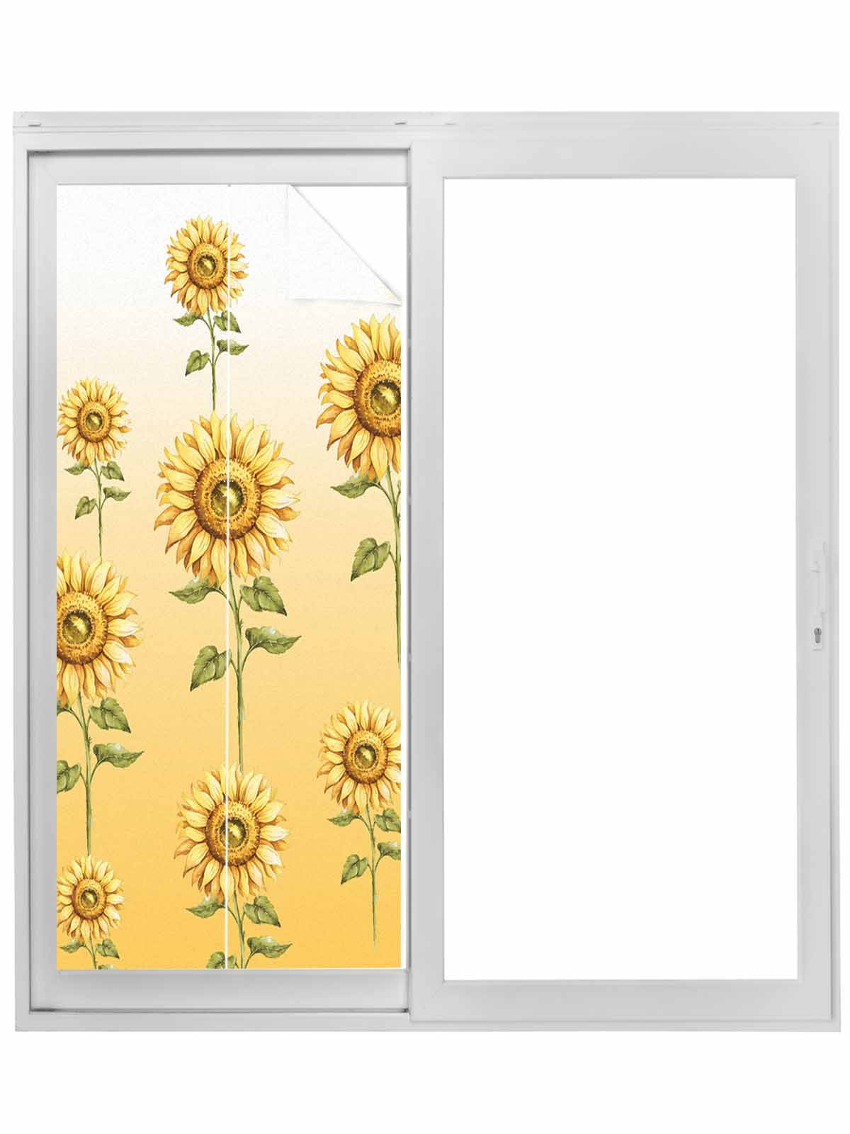 Sunflower Window Privacy Film, Watercolor Yellow Flower Gradient Plant ...