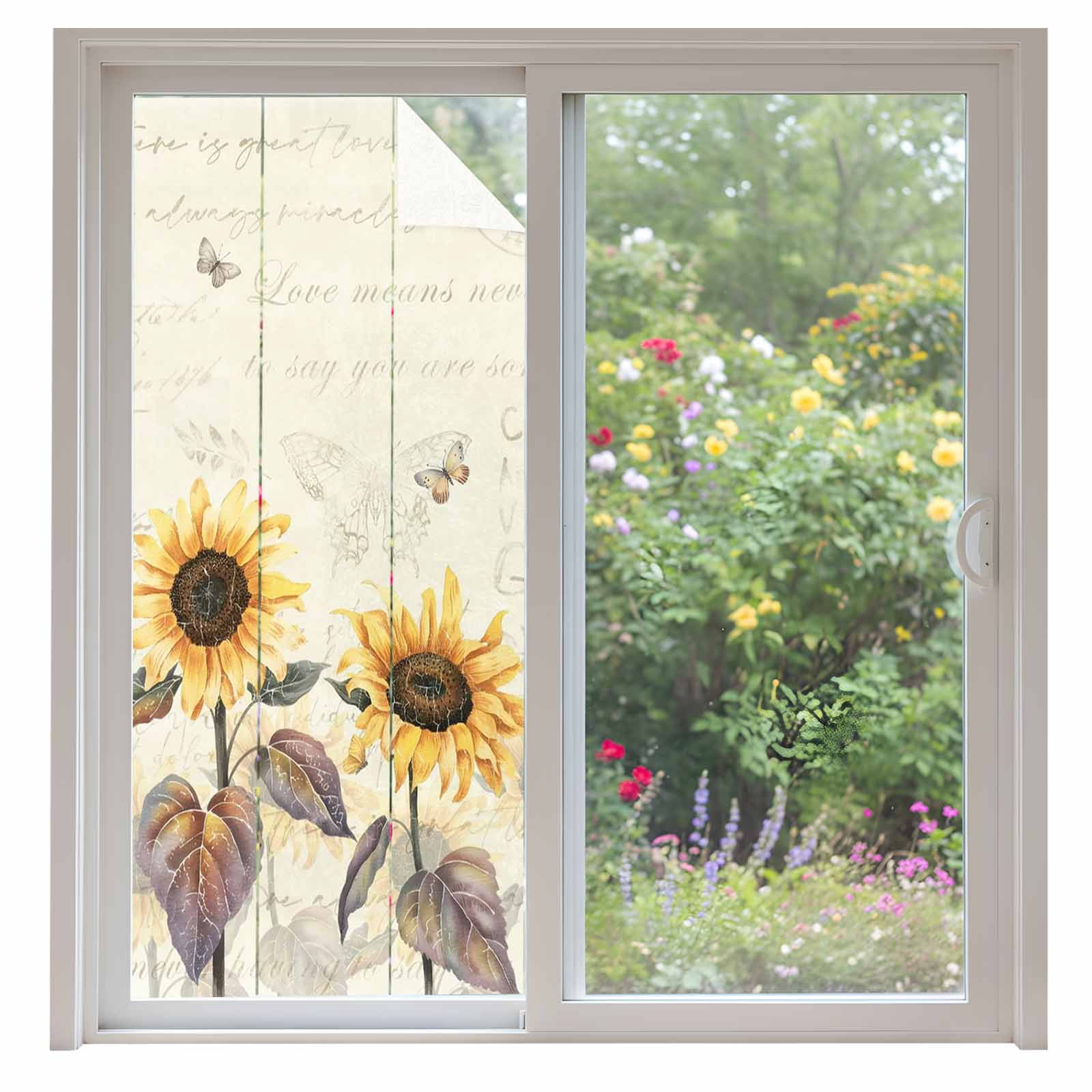 Sunflower Window Privacy Film, Yellow Summer Botanical Floral Farmhouse ...