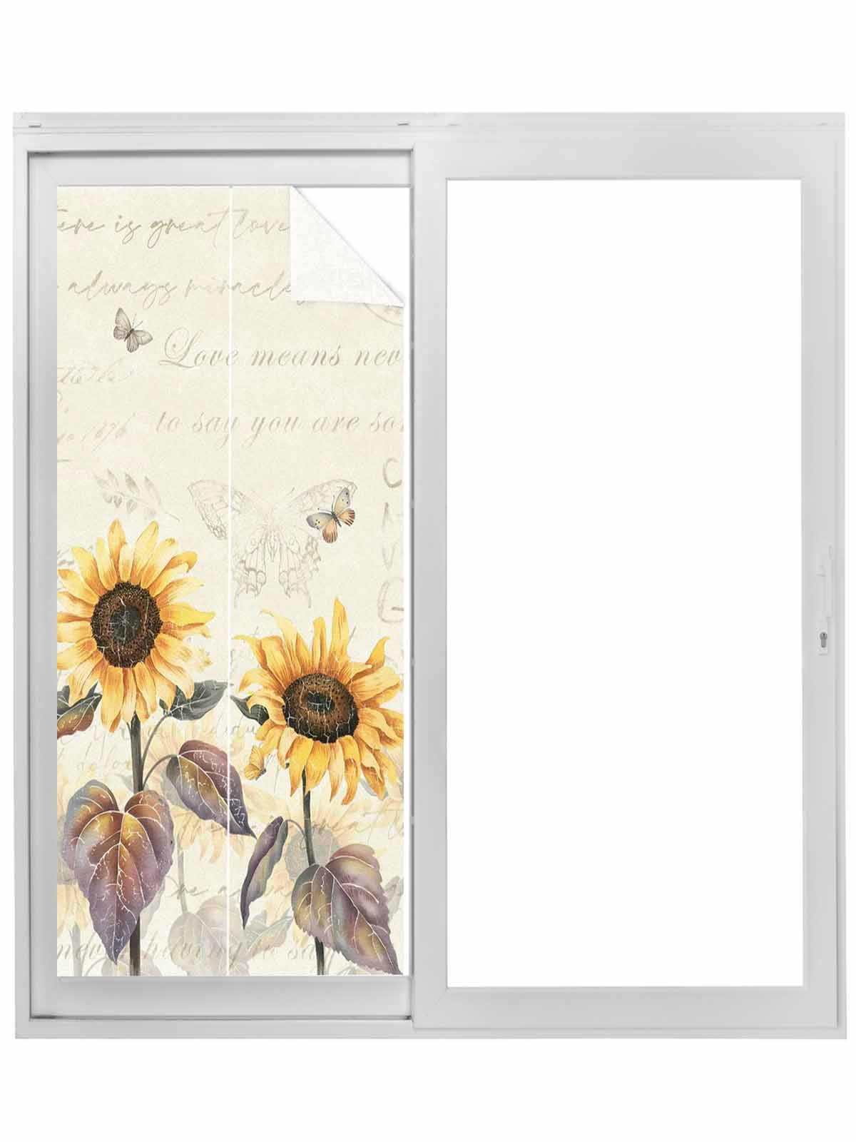 Sunflower Window Privacy Film, Yellow Summer Botanical Floral Farmhouse ...