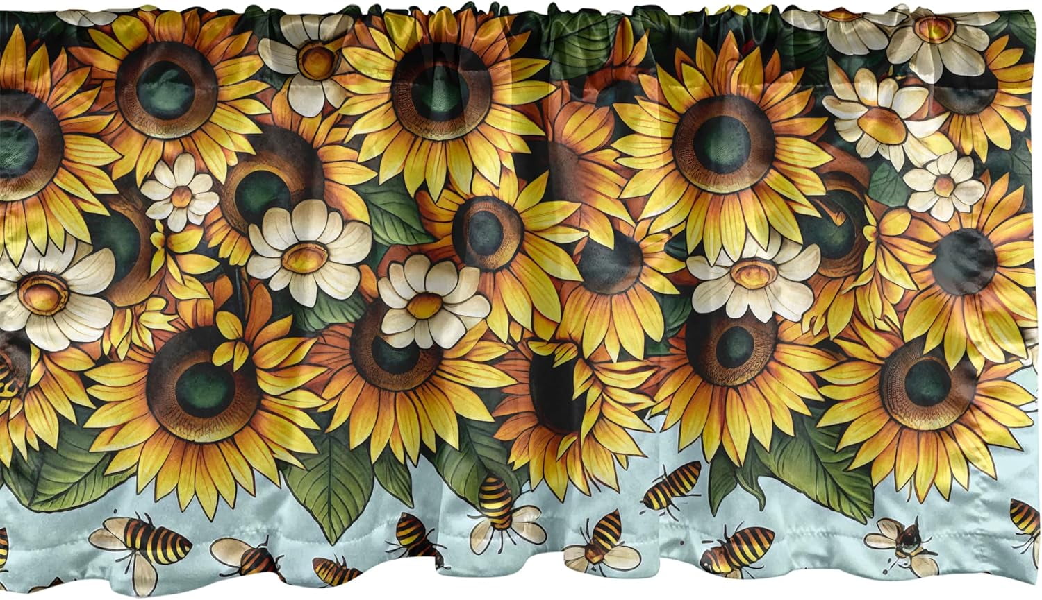 Sunflower Window Valance, Cartoon Art Helianthus Huddle with Daisy and ...