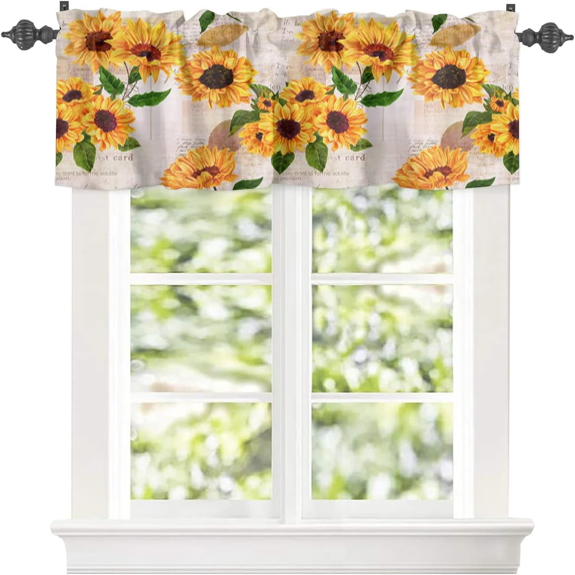 Sunflower Window Valance Rod Pocket Short Curtain Panels Rustic ...