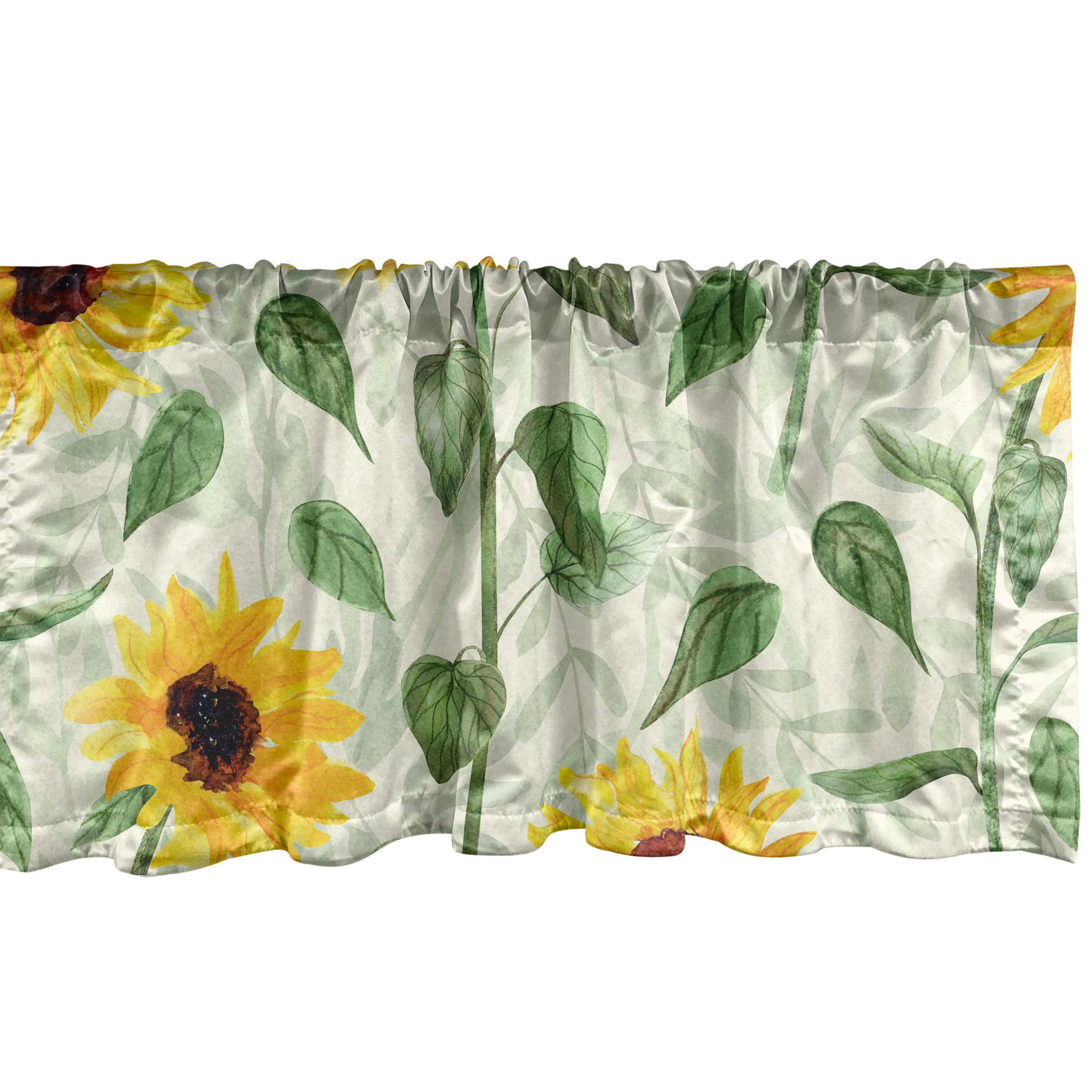 Sunflower Window Valance, Watercolor Summer Flowers and Leaves Country ...