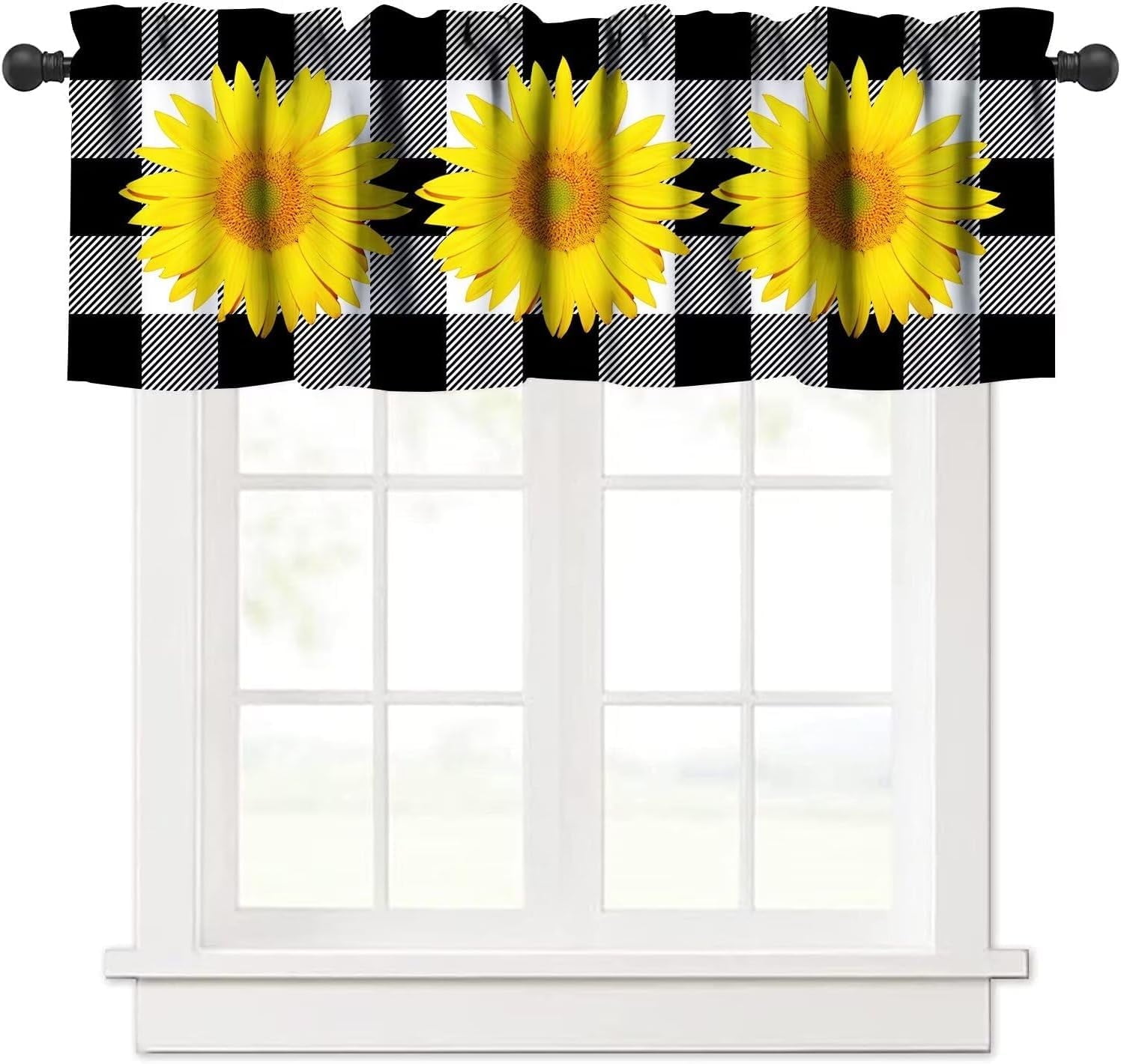 Sunflower Window Valances Curtain Farm Watercolor Sunflower Black White ...