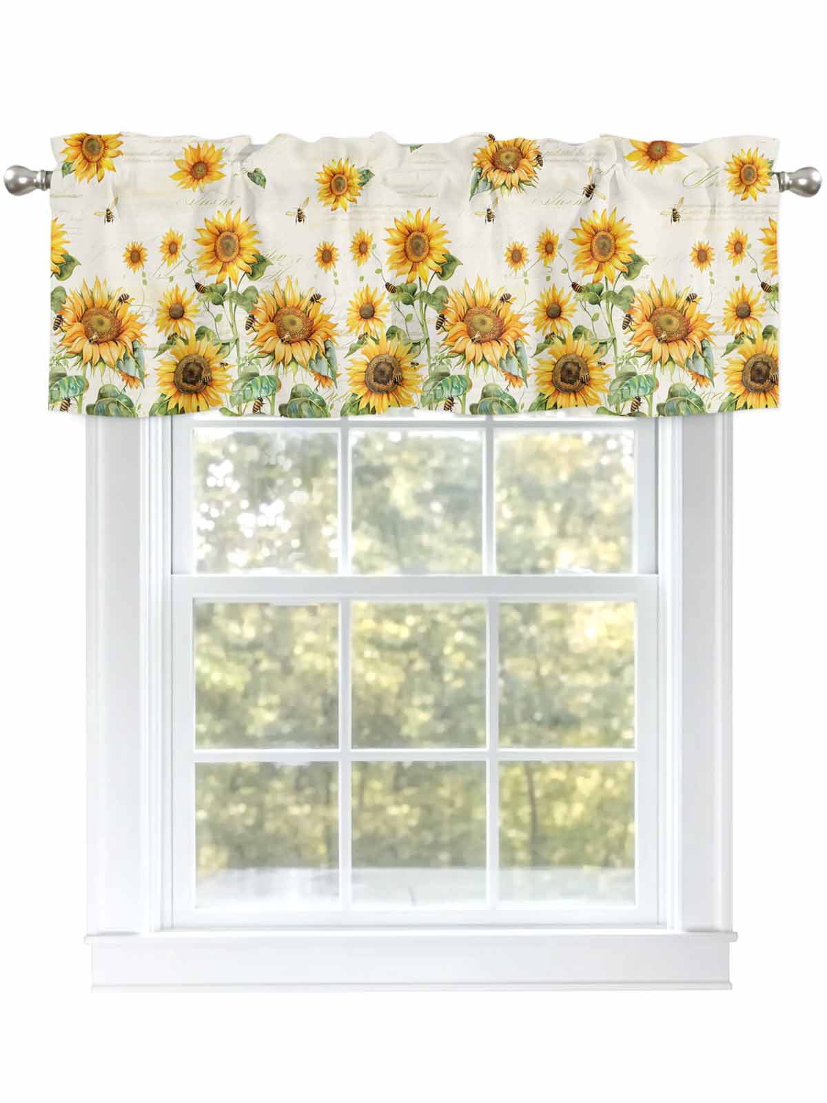 Sunflower Window Valances for Kitchen, Bee Farmhouse Flower Country ...