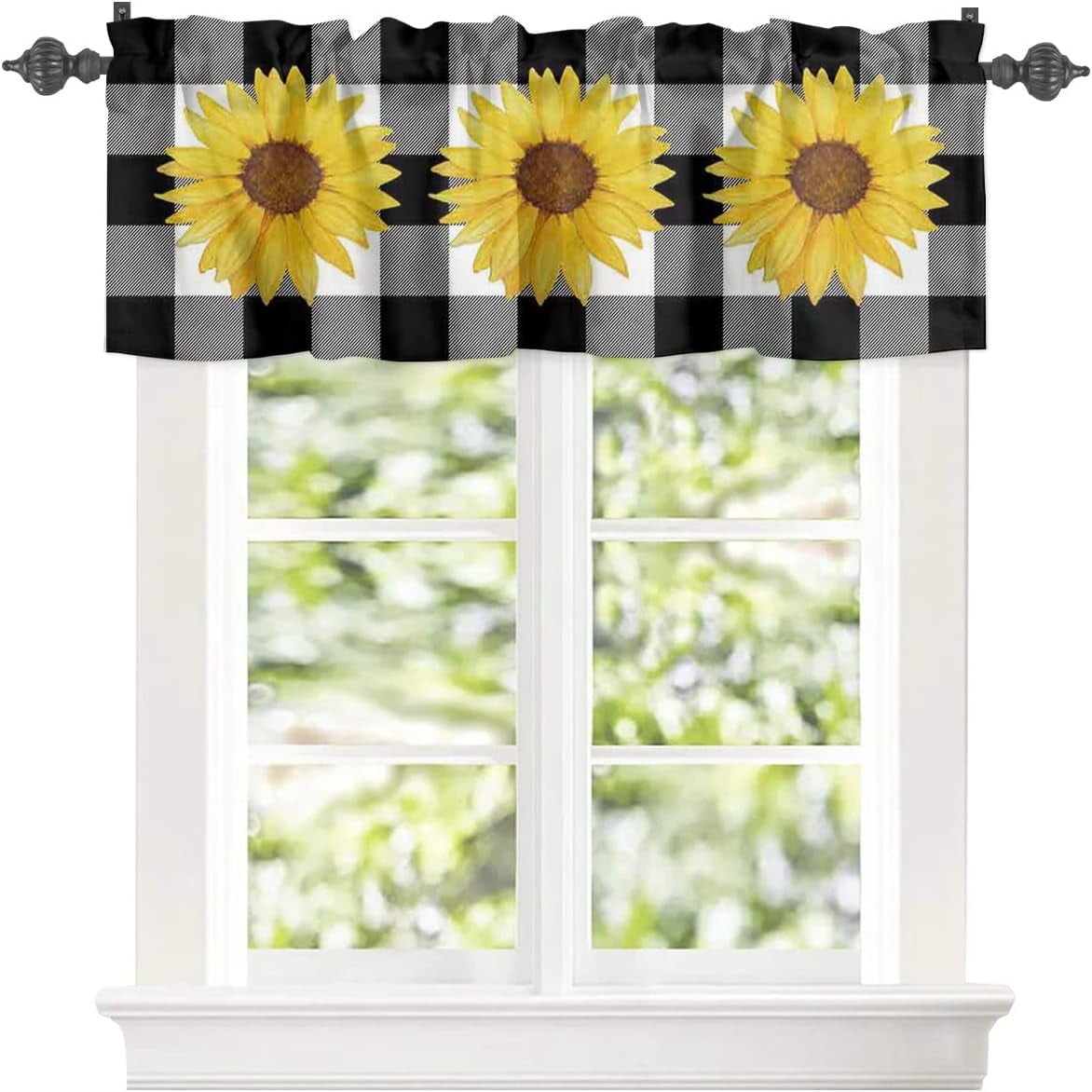 Sunflower Window Valances Rod Pocket Short Kitchen Curtain Panels Farm ...