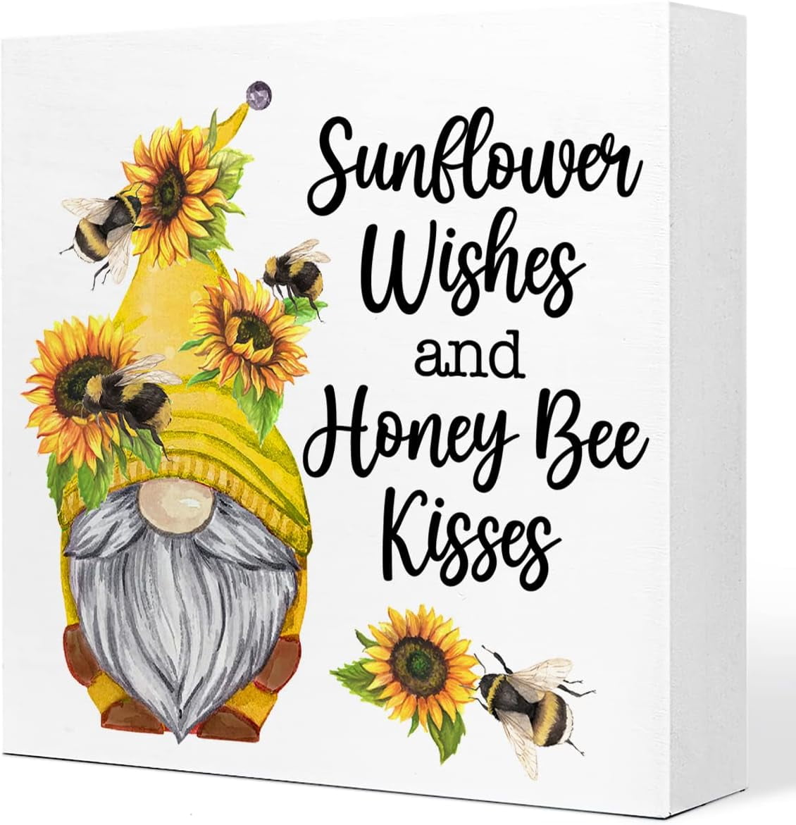 Sunflower Wishes and Honey Bee Kisses Wooden Plaque Sign Desk Decor ...