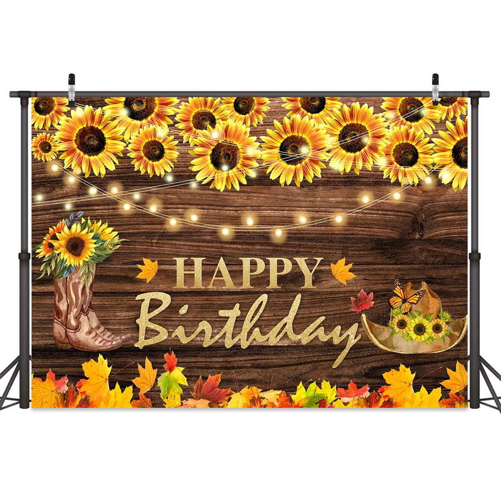 Sunflower Wood Backdrop Happy Birthday Photography Backdrop Fall Maple ...