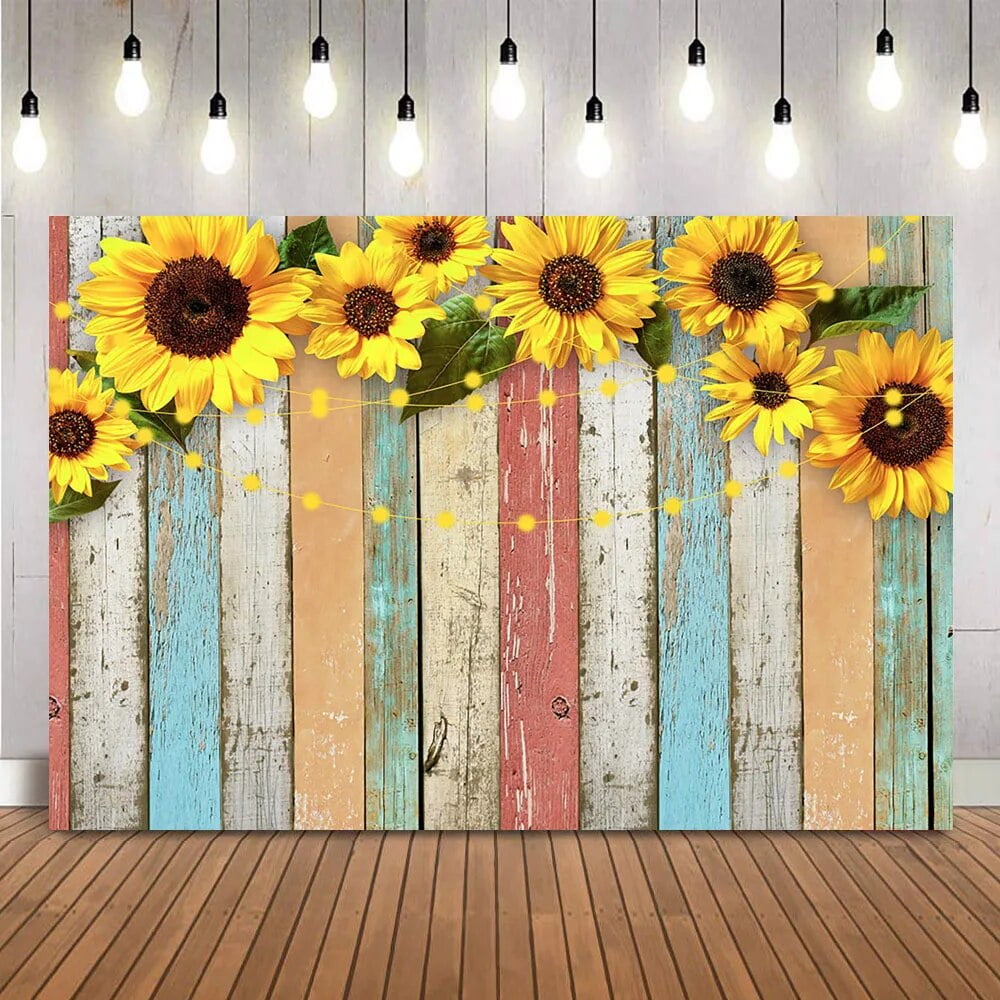 Sunflower Wood Board Backdrop Rustic Wooden Birthday Portrait Photo ...