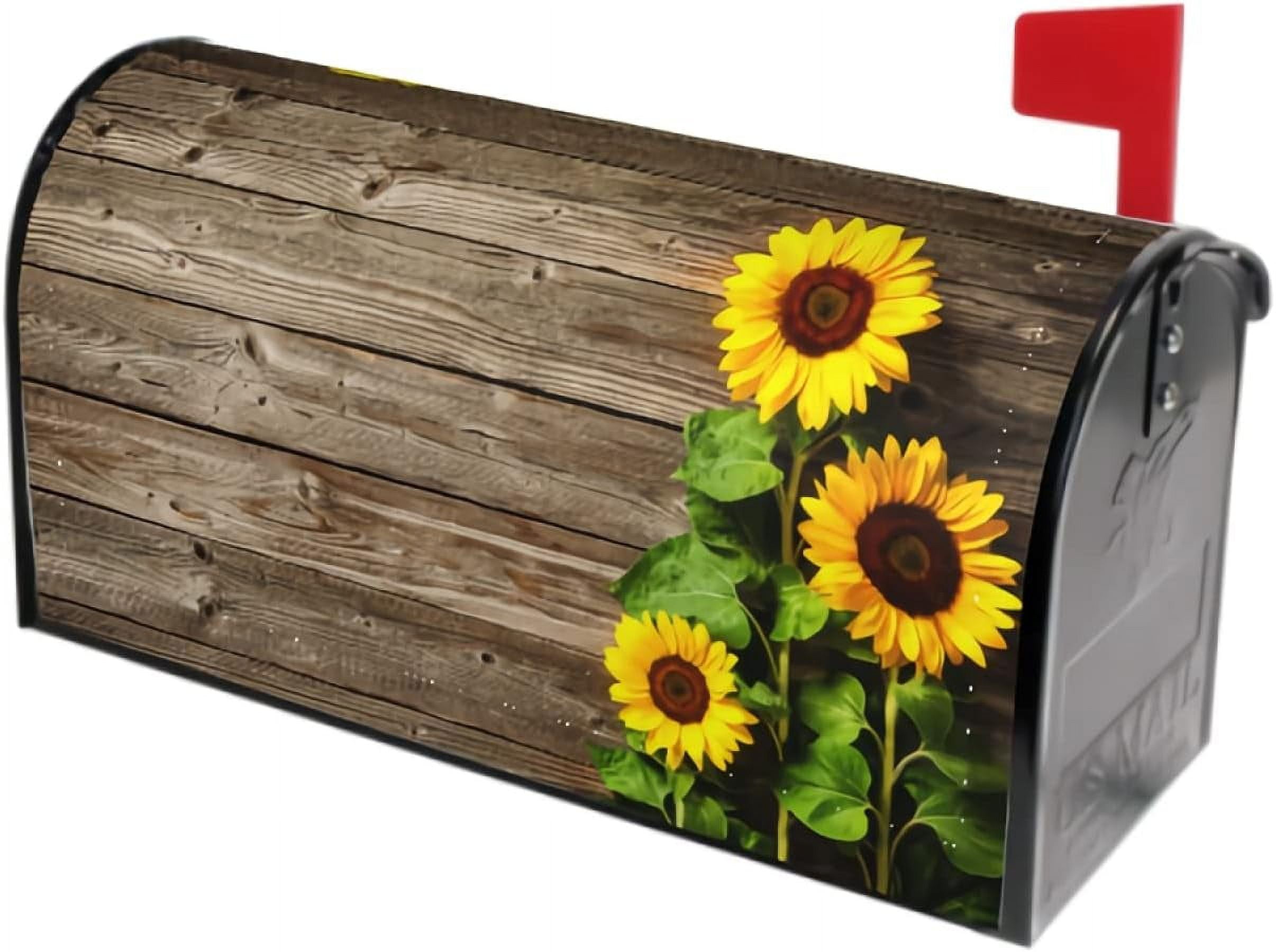 Sunflower Wood Board Mailbox Covers Vintage Wood Background Mailbox ...