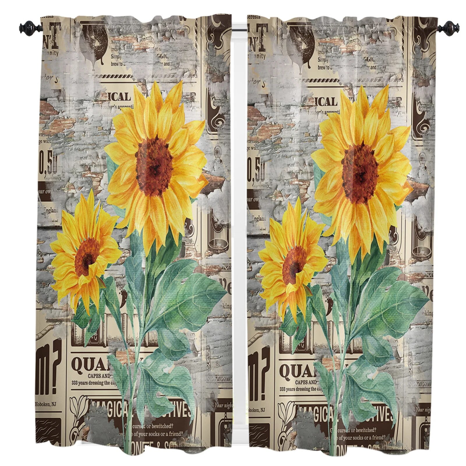 Sunflower Wood Grain Small Curtain Rod Pocket Short Curtains Half ...