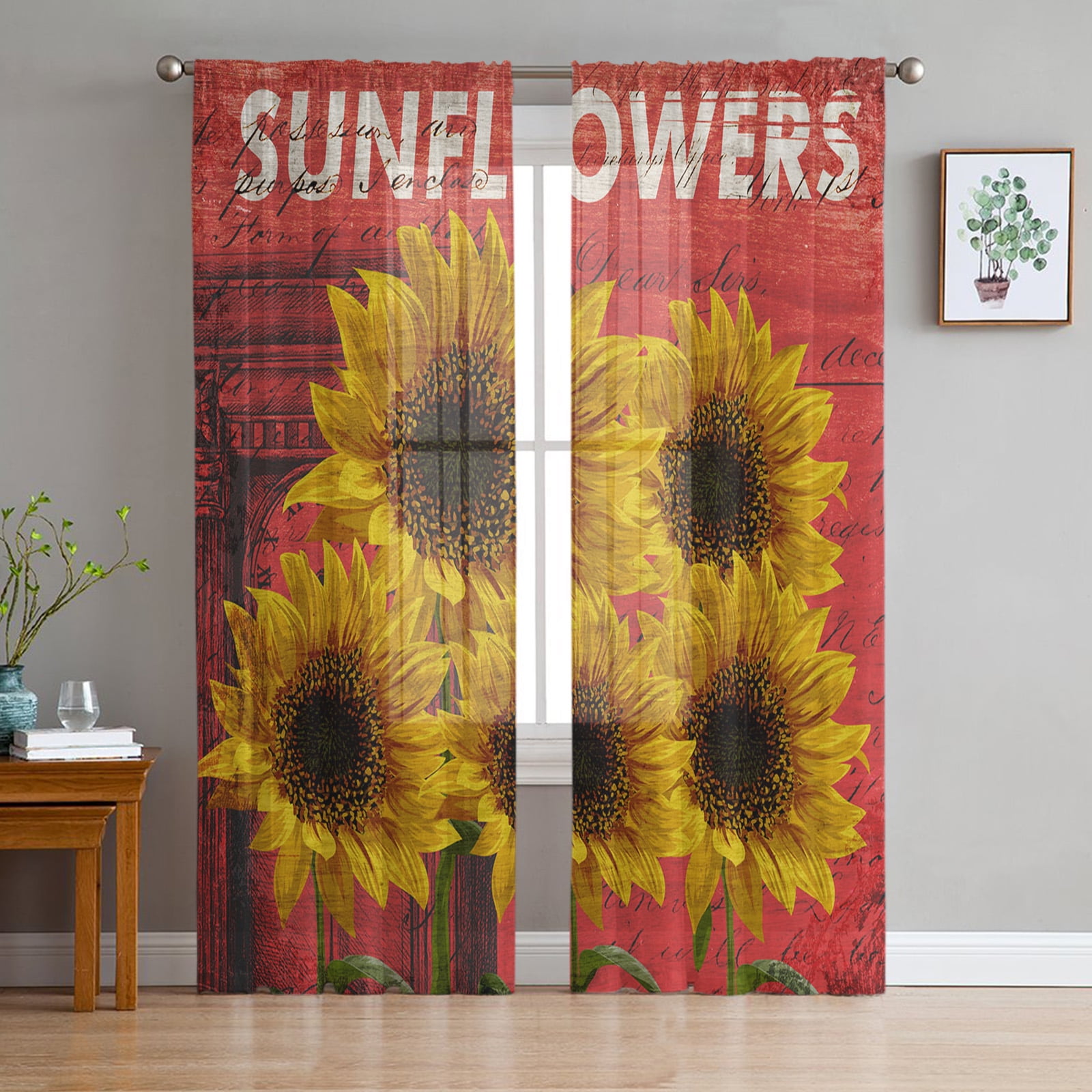 Sunflower Wooden Board Curtain Window Tulle For Living Room Bedroom ...