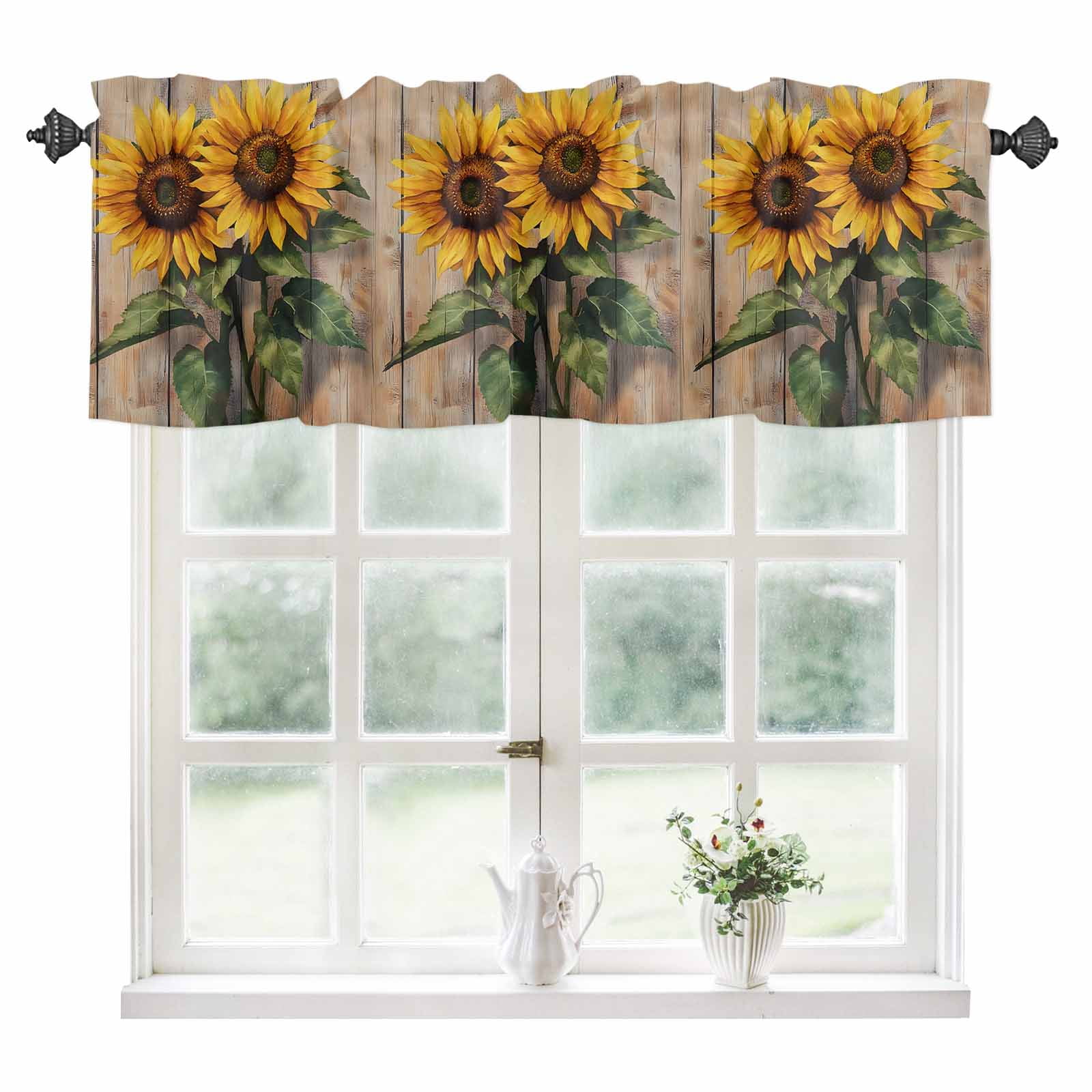 Sunflower Wooden Kitchen Valances for Windows 42x12 Inch Kitchen ...