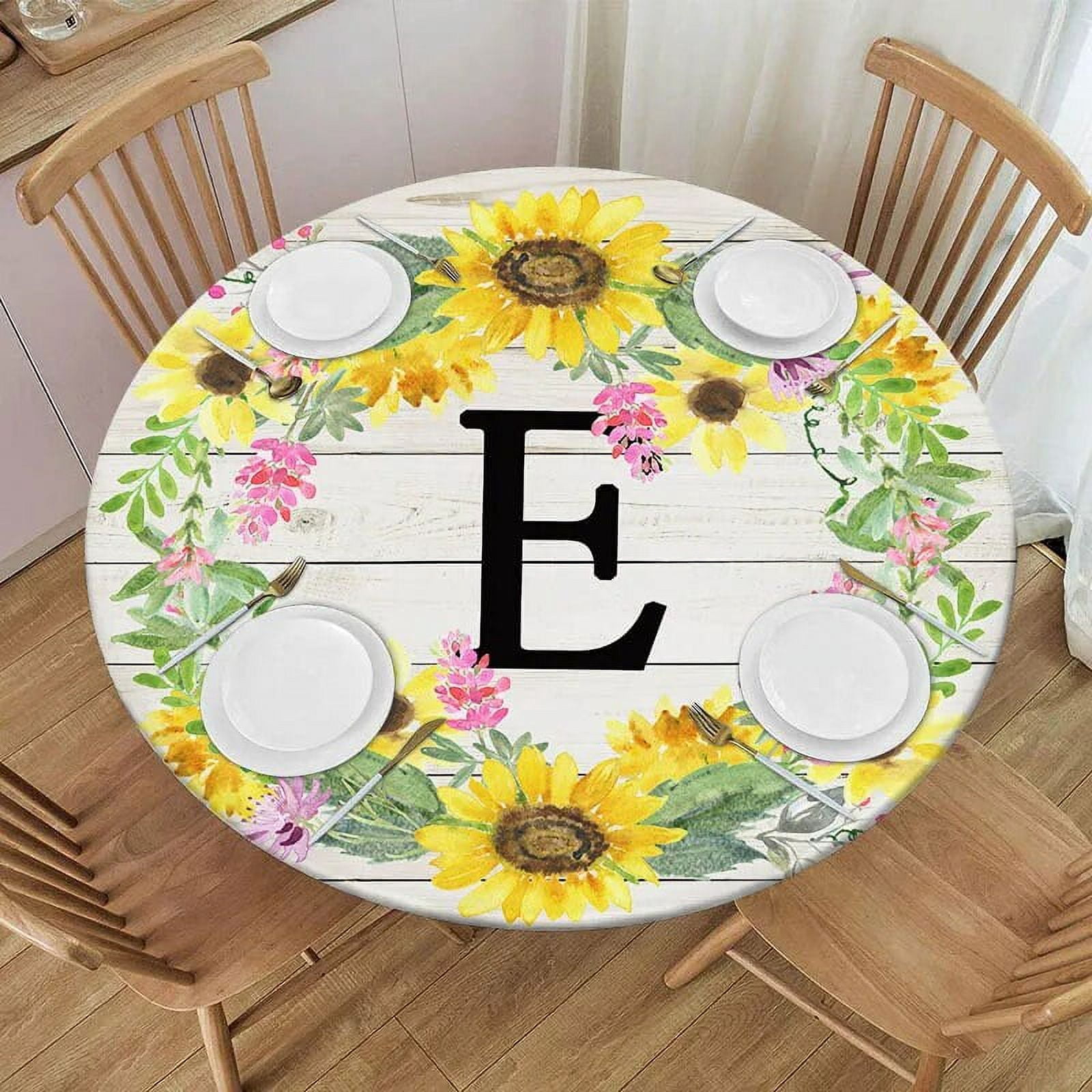 Sunflower Wooden Round Tablecloth Elastic Fitted Table Covers for ...