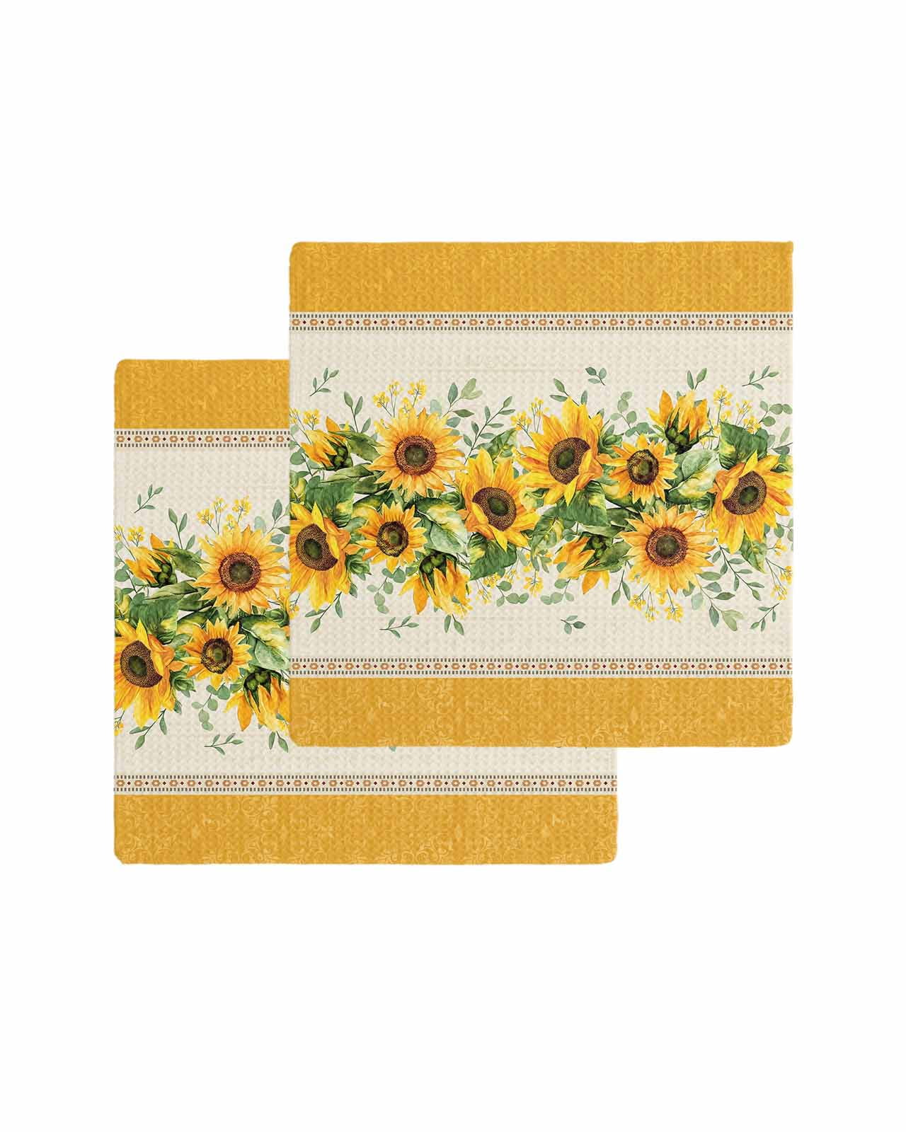 Sunflower Yellow Kitchen Dish Towels for Drying Dishes Set of 2, Retro Southwest Country Plant ...