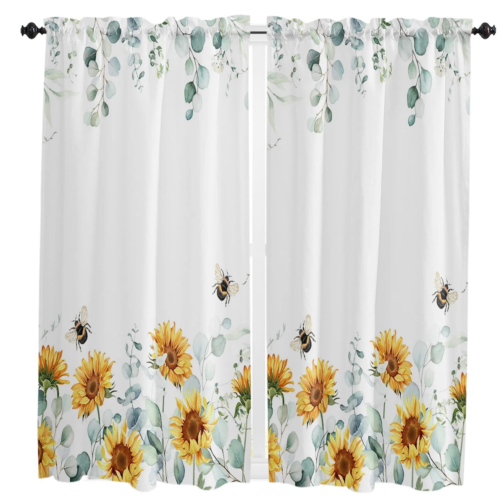 Sunflower Yellow Plaid Small Curtain Rod Pocket Short Curtains Half ...