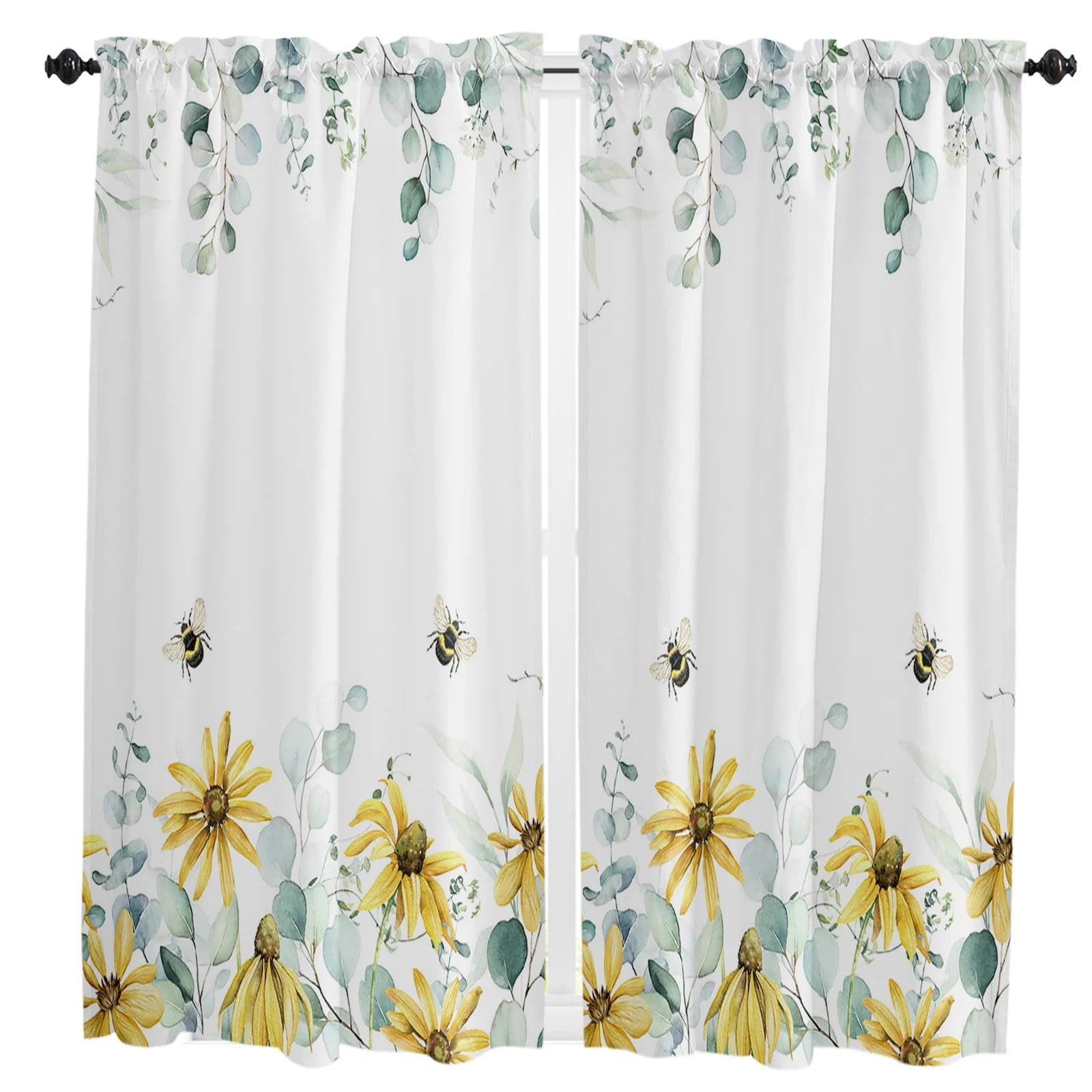 Sunflower Yellow Plaid Small Curtain Rod Pocket Short Curtains Half ...