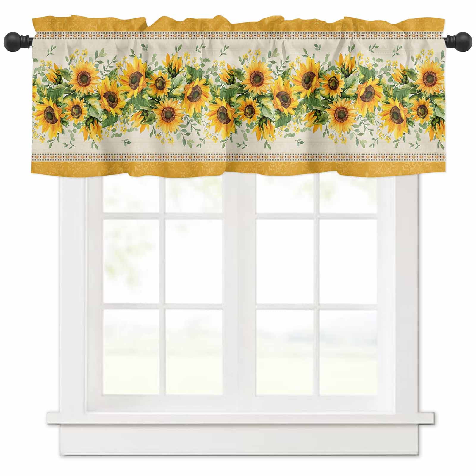 Sunflower Yellow Valances for Windows Farmhouse Kitchen Curtains ...