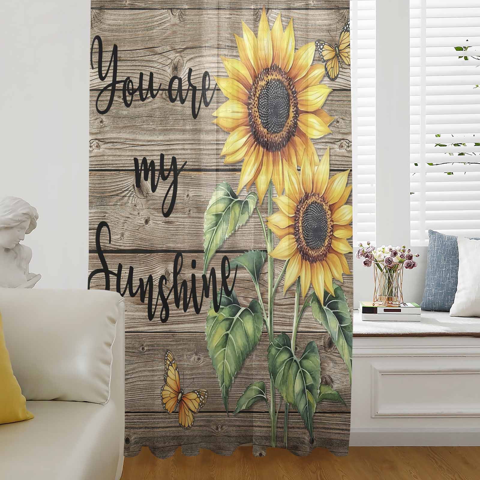Sunflower Yellow Window Curtain 96 Inches Long,Sunshine Butterfly ...