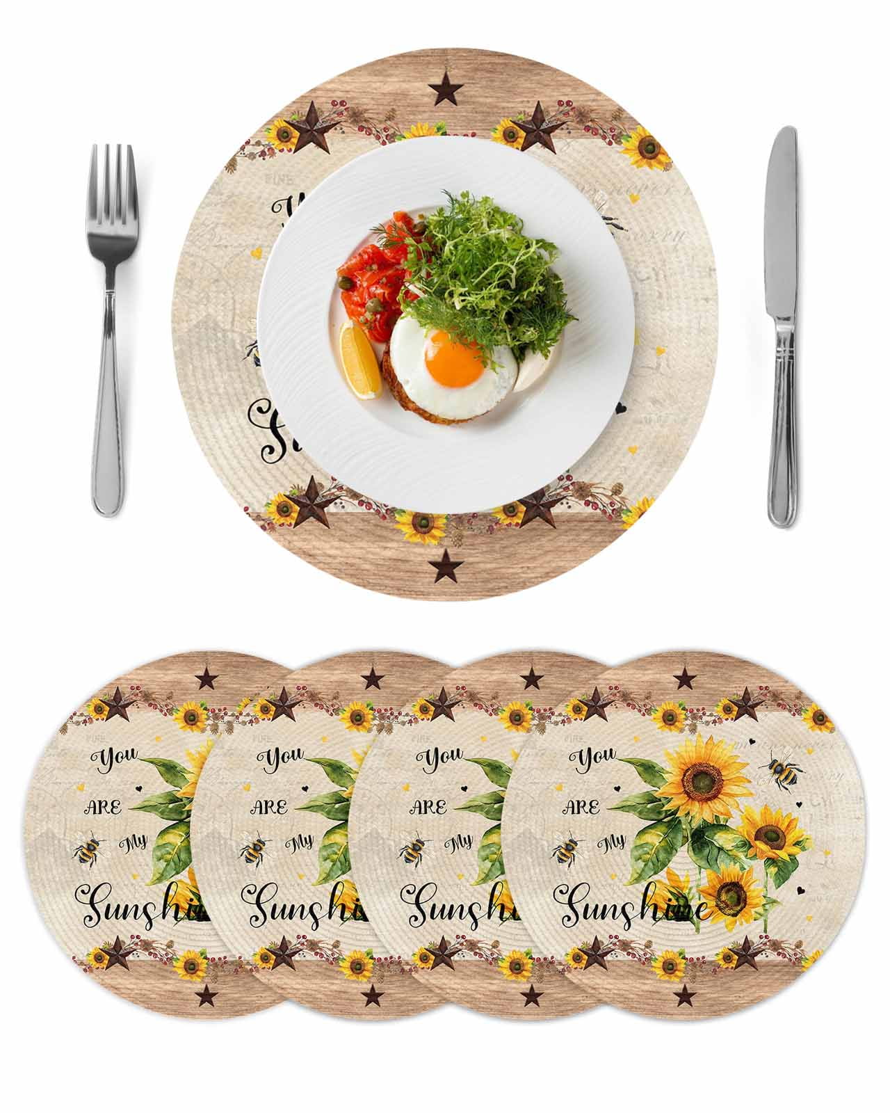 Sunflower You Are My Sunshine Round Table Placemats set of 4, Country ...