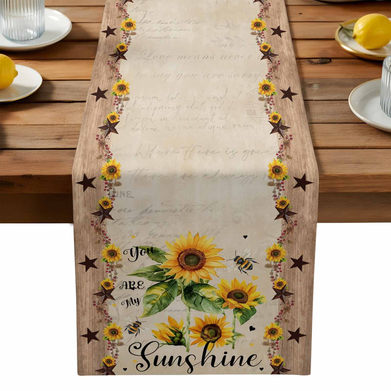 Sunflower You Are My Sunshine Table Runner, Country Barn Star Cotton ...