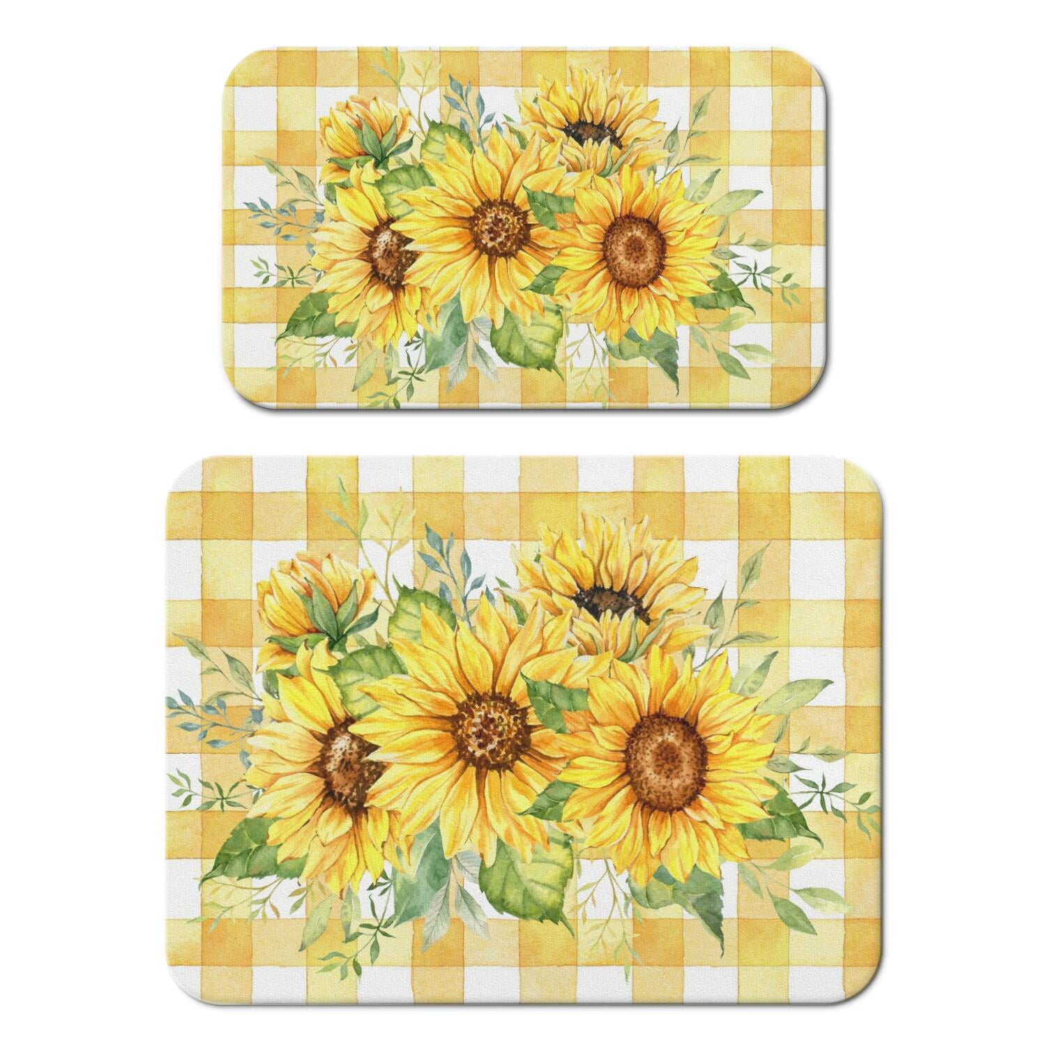 Sunflower and Bee Coffee Bar Mat, Boho Vintage Floral Dish Drying Pad ...