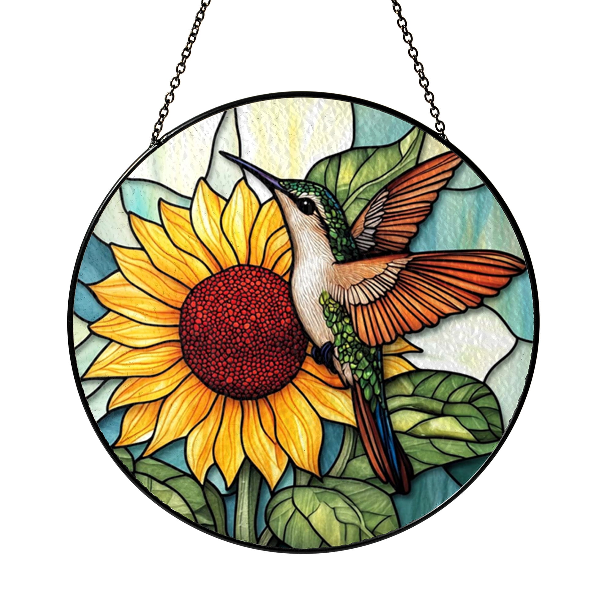 Sunflower and Hummingbird Glass Style Suncatcher – Nature Inspired ...