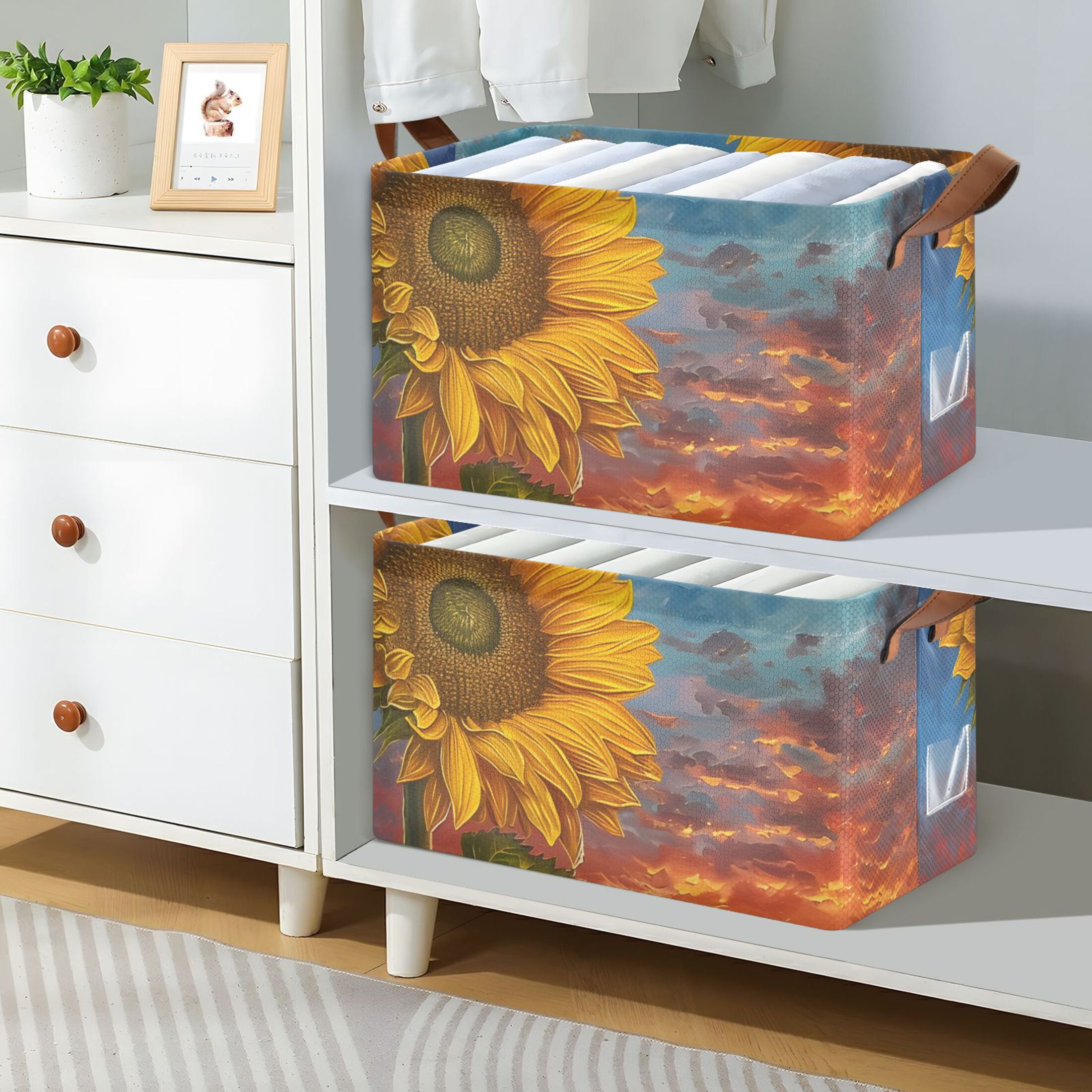 Sunflower and Sky Foldable Storage Large Fabric Storage Baskets ...