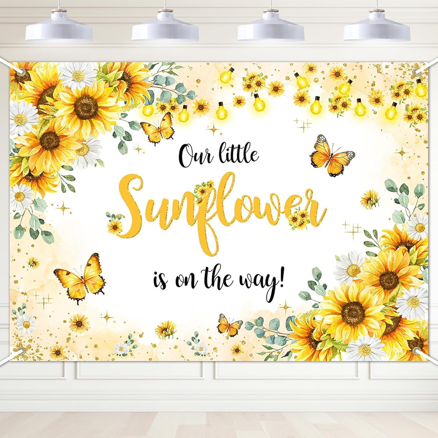 Sunflower baby shower backdrop for girls sunflowers baby shower party ...