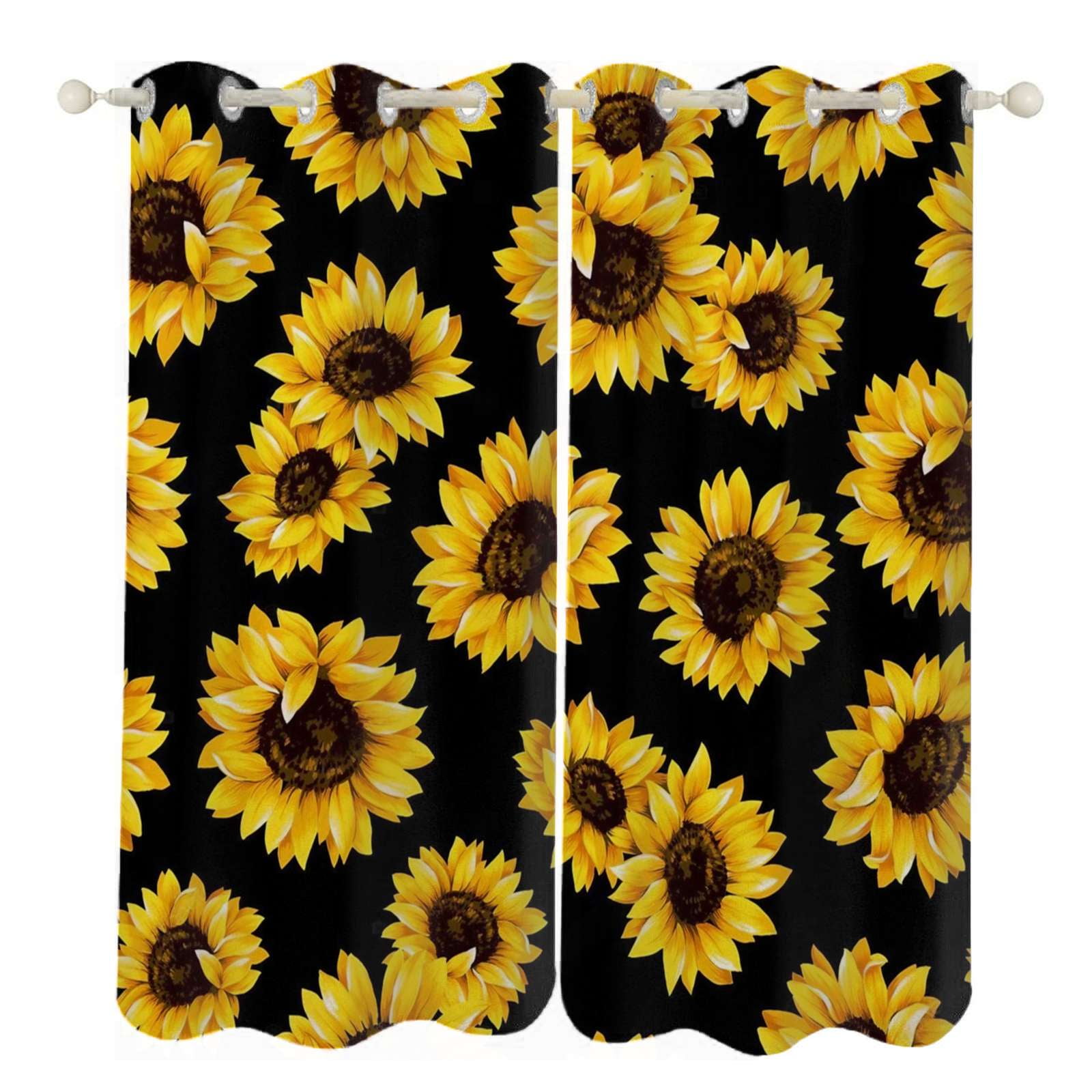 Sunflower black background Sunshade Curtains Home Bedroom Living Room ...