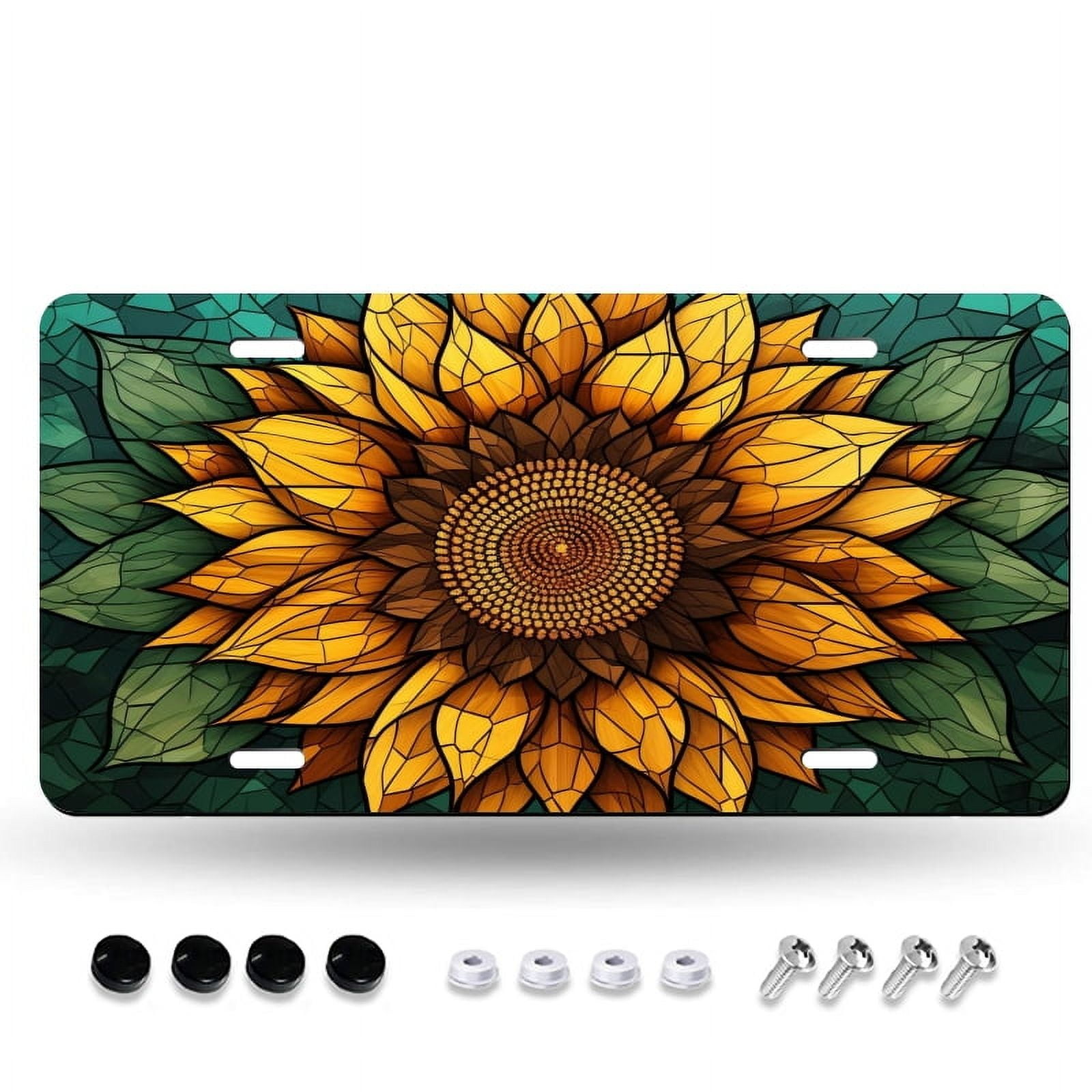 Sunflower in The Style of Stained Glass License Plate Frame, Decorative ...