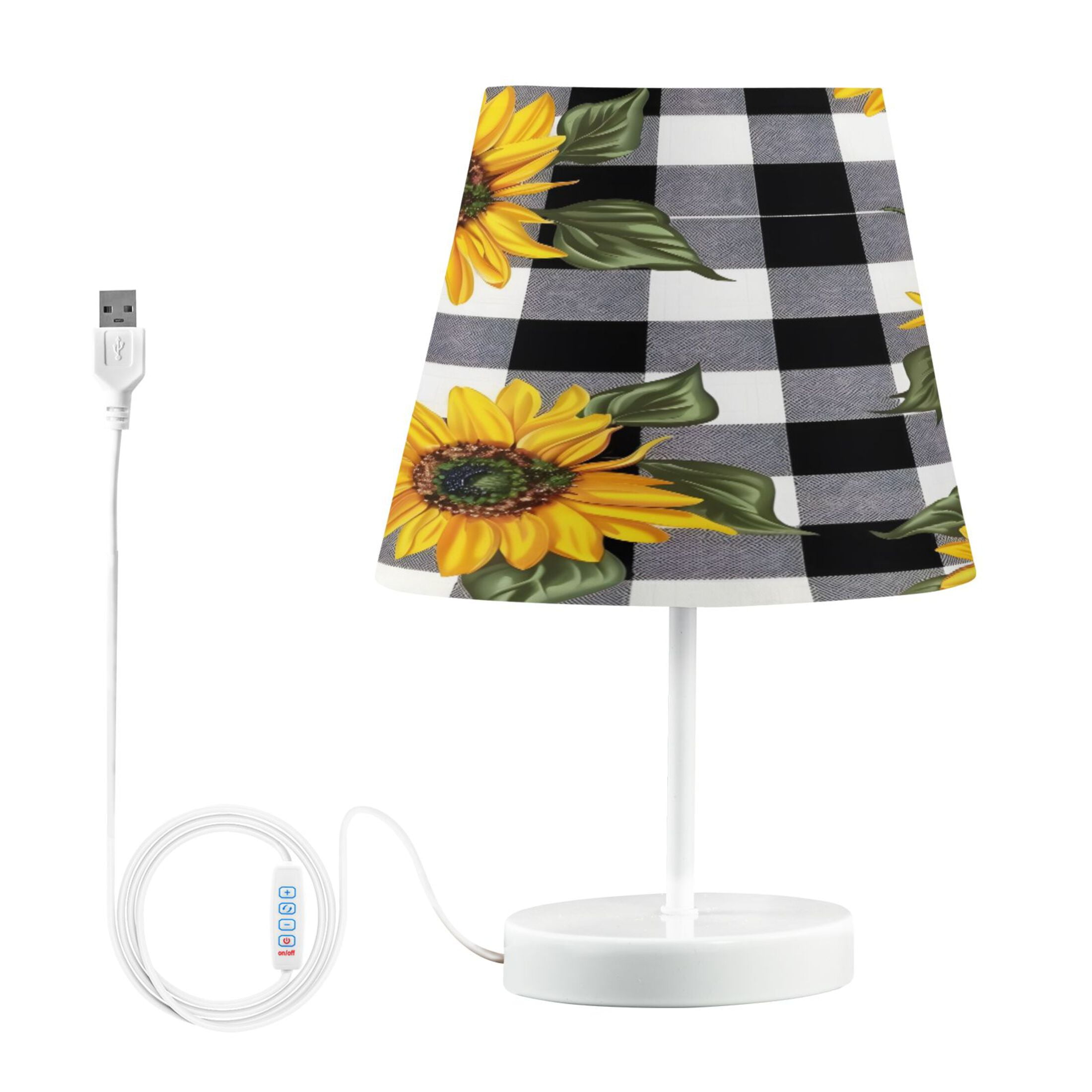 Sunflower with Black White Plaid Desk Lamp LED Table Nightstand Lamps ...