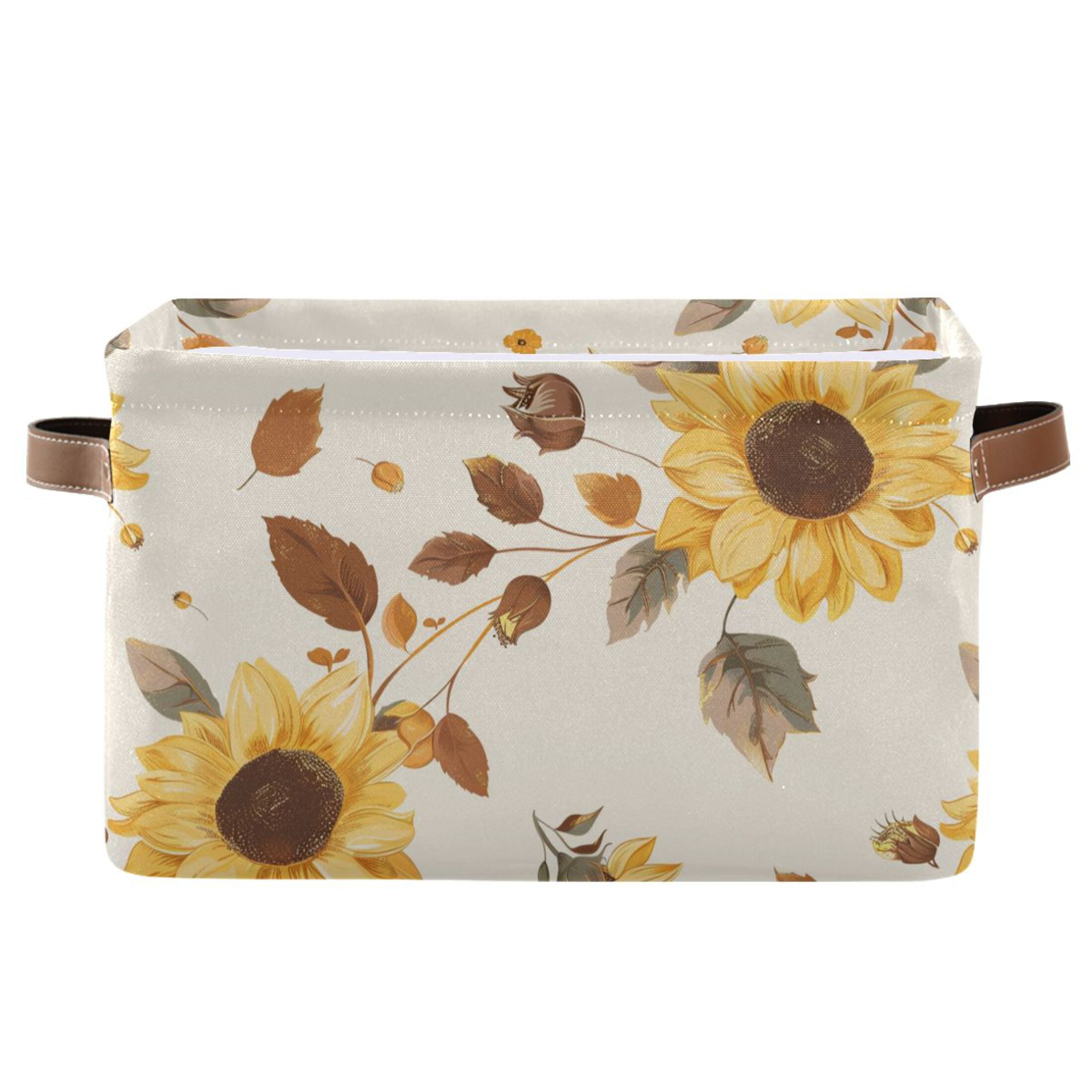 Sunflower with Fall Leaves Storage Basket Large Foldable Storage Bin ...