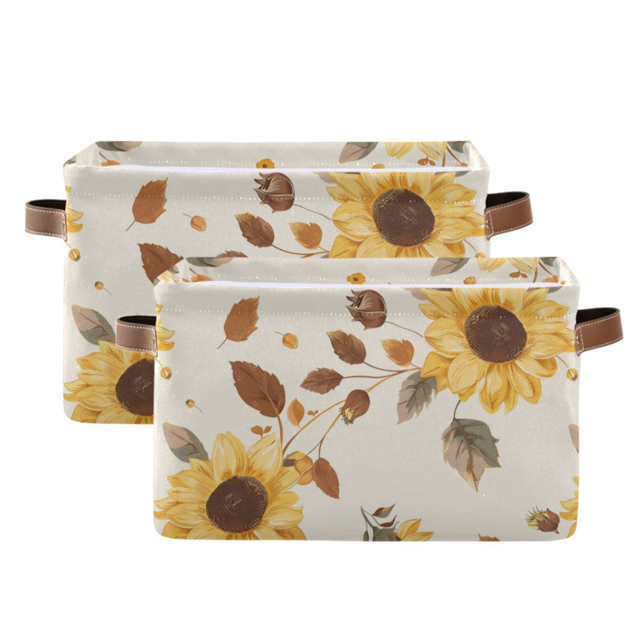 Sunflower with Fall Leaves Storage Basket Large Foldable Storage Bin ...