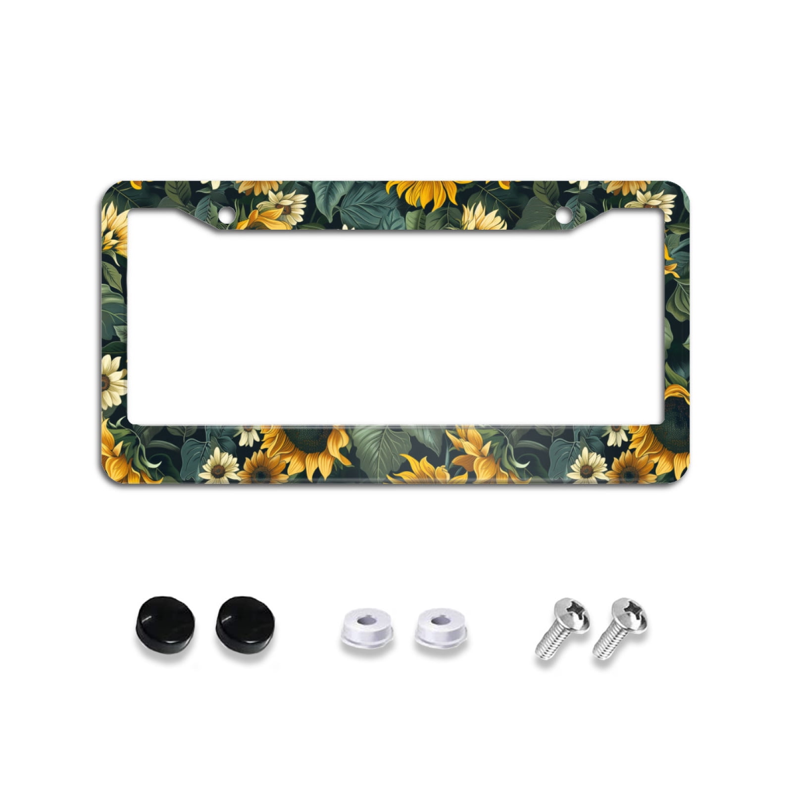 Sunflower with Green Leaves License Plate Frames for Women Men Car ...