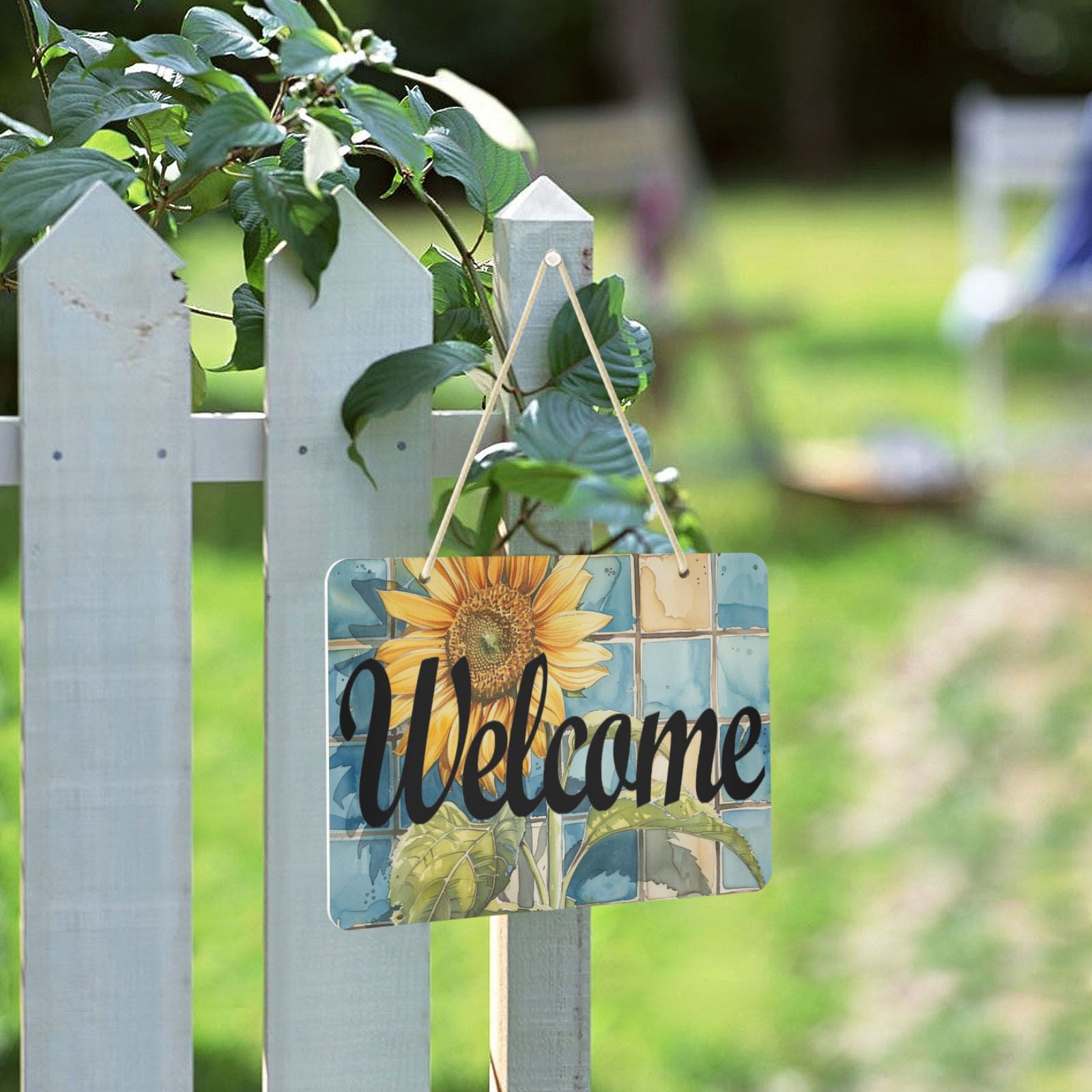 Sunflower with Grids Welcome Sign for Front Door Porch Wreath Door Sign ...