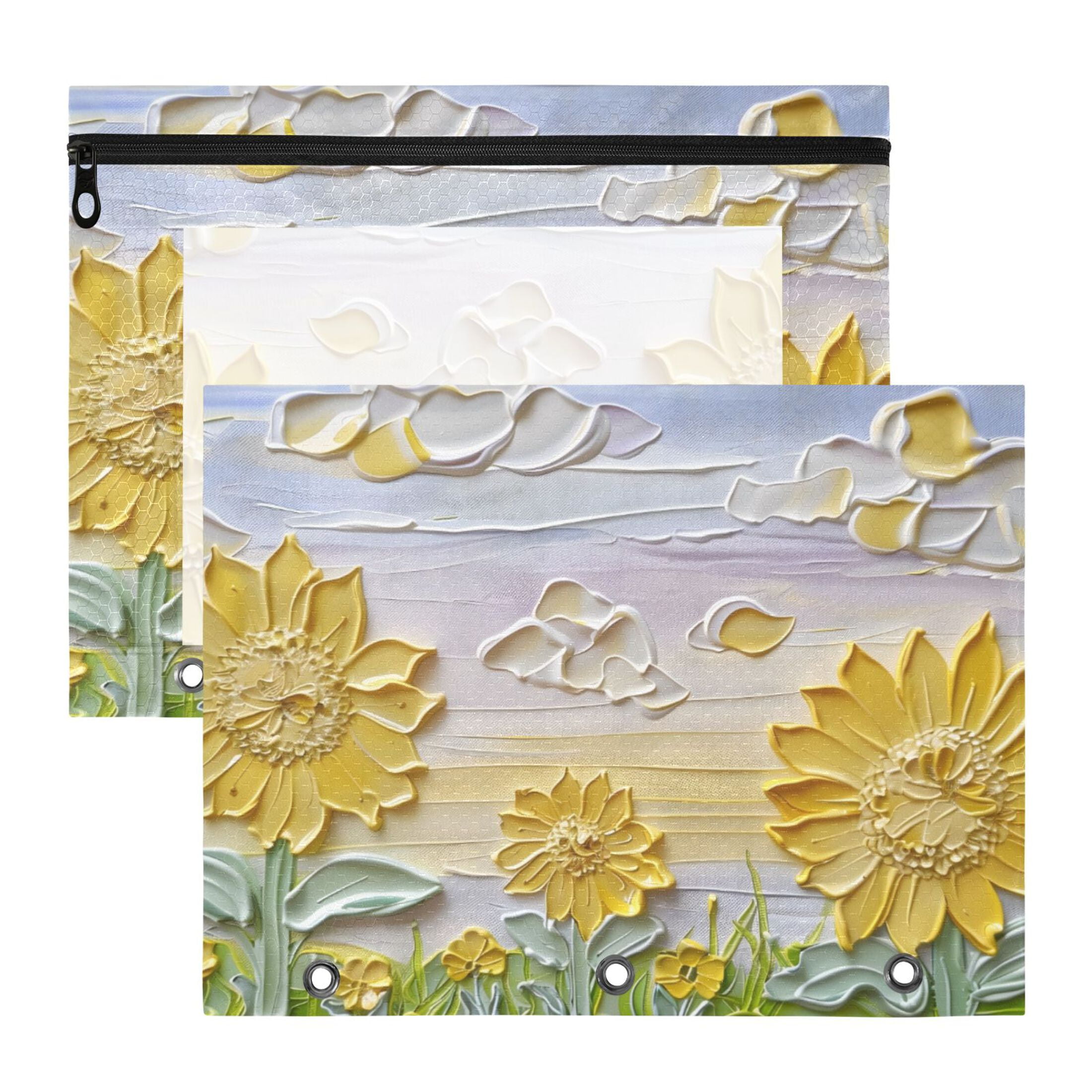 Sunflowers 3d Embossed Oil Painting 3-Ring Binder Pouches A4 Size ...