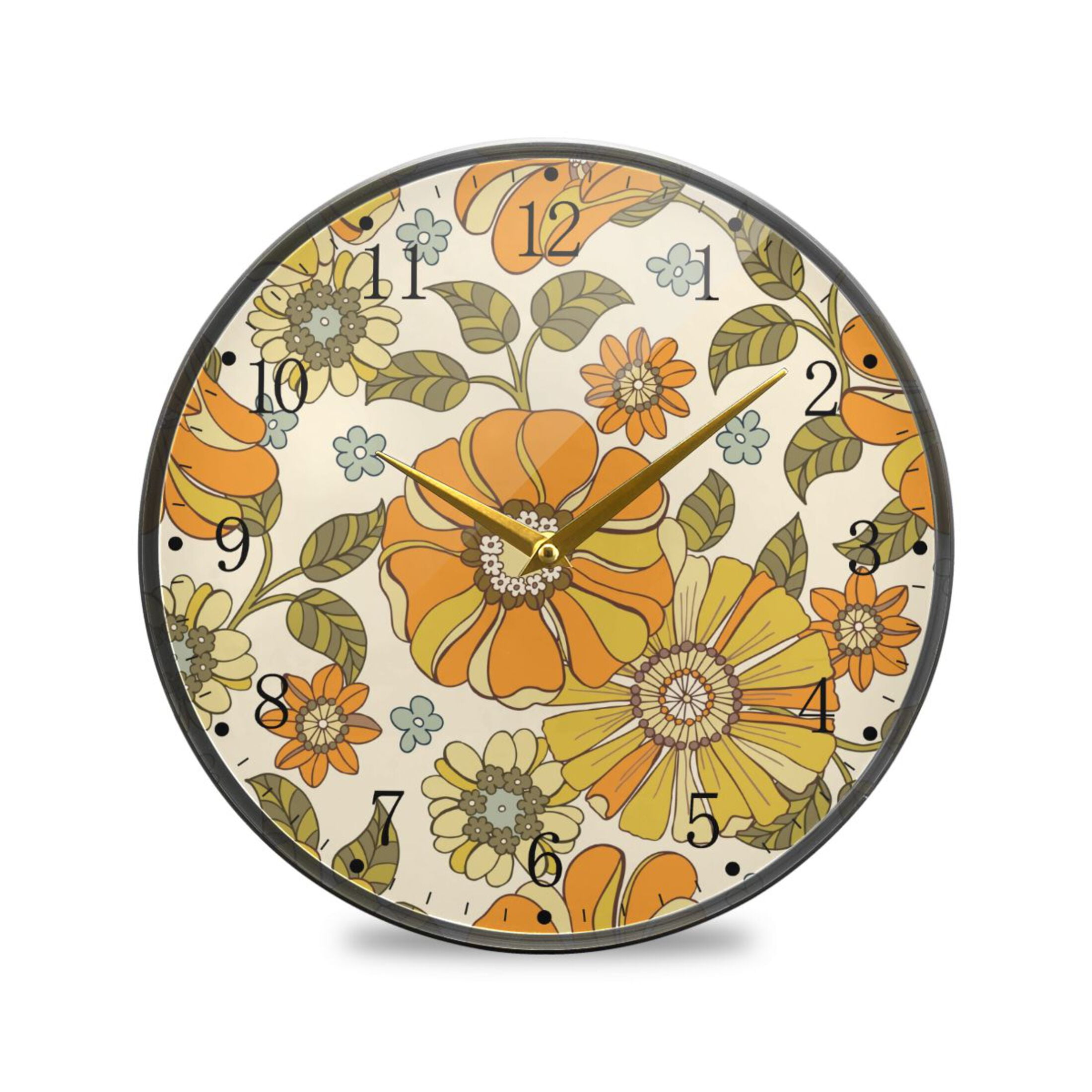 Sunflowers Acrylic Wall Clocks Quiet Round Clock Battery Operated Non ...