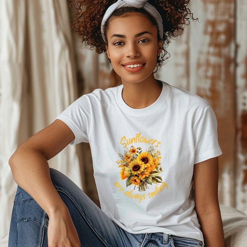 Sunflowers Always Smiling T-Shirt, Summer Gift for Her, Flower Tee - Walmart.com