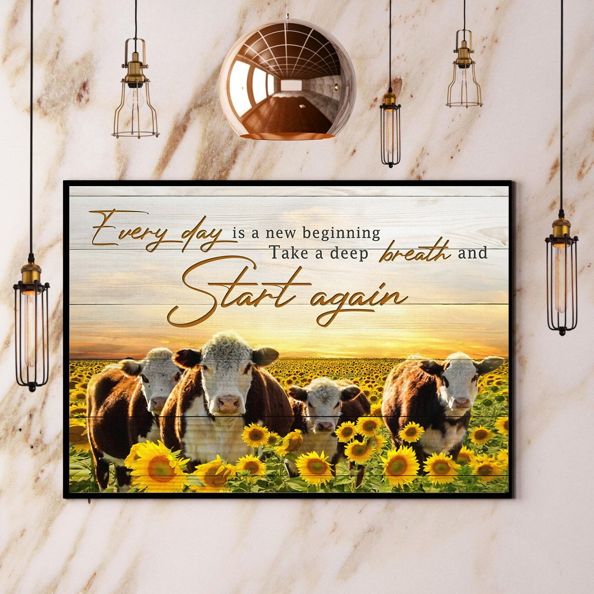 Sunflowers And Cows Every Day Is A New Beginning Start Again Poster ...
