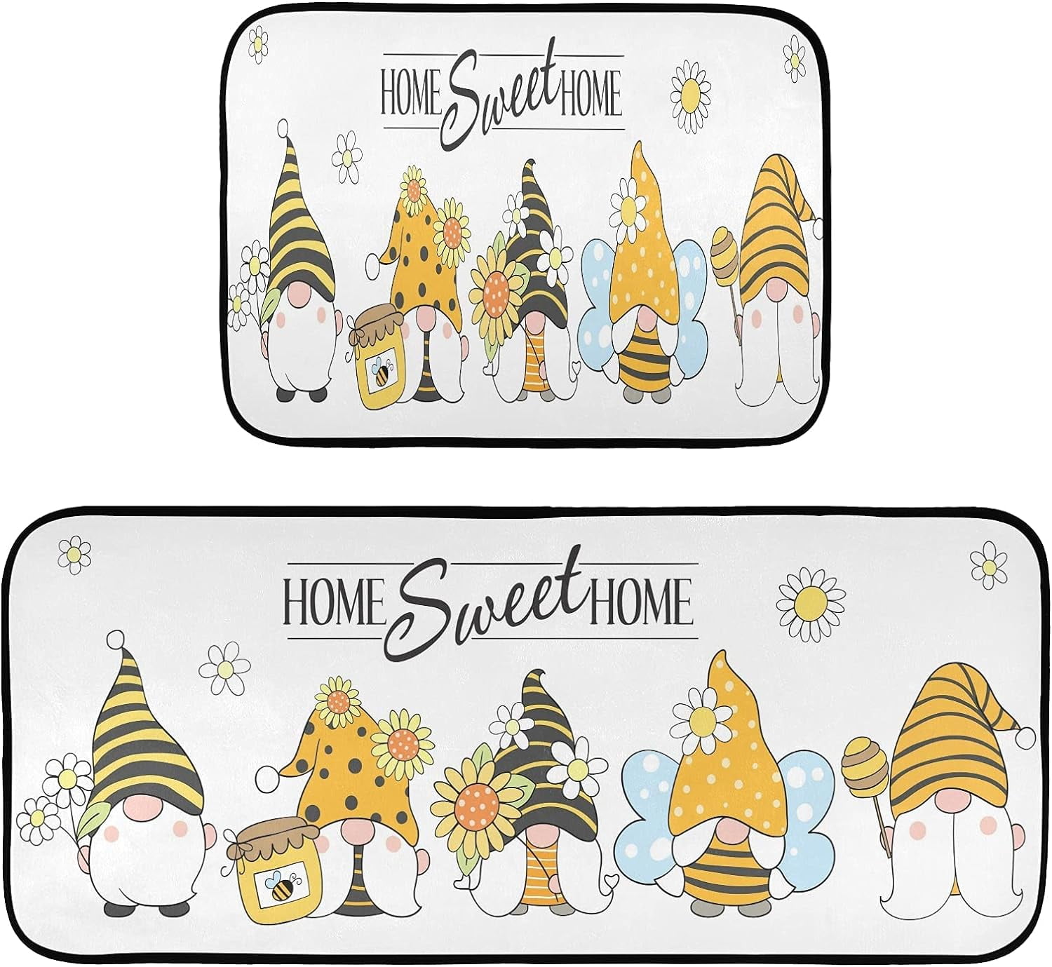 Sunflowers Bee Gnomes Kitchen Mats Spring Summer Floral Kitchen Rugs ...