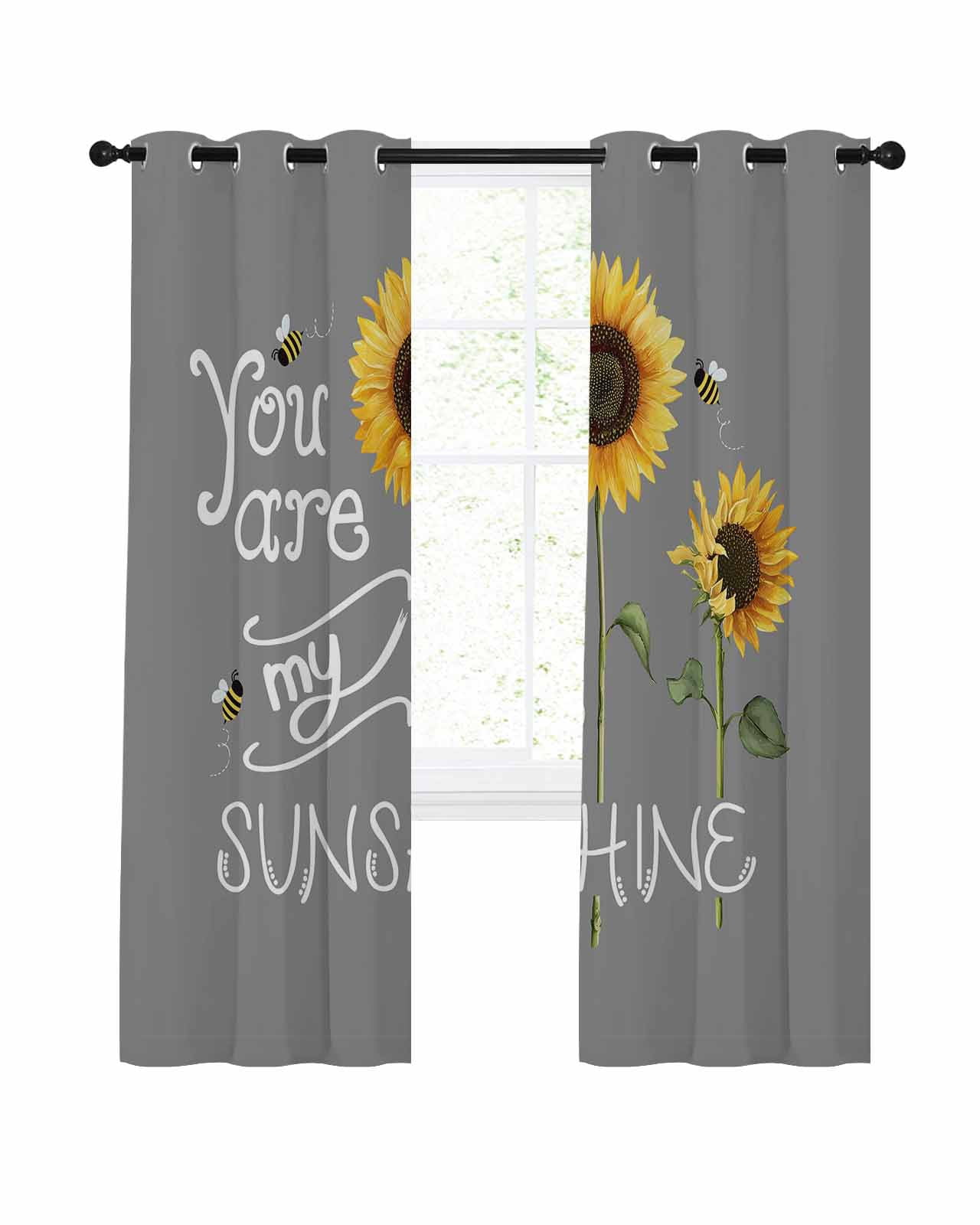 Sunflowers Blackout Curtains 45 Inches Long for Bedroom, Modern Bee You ...
