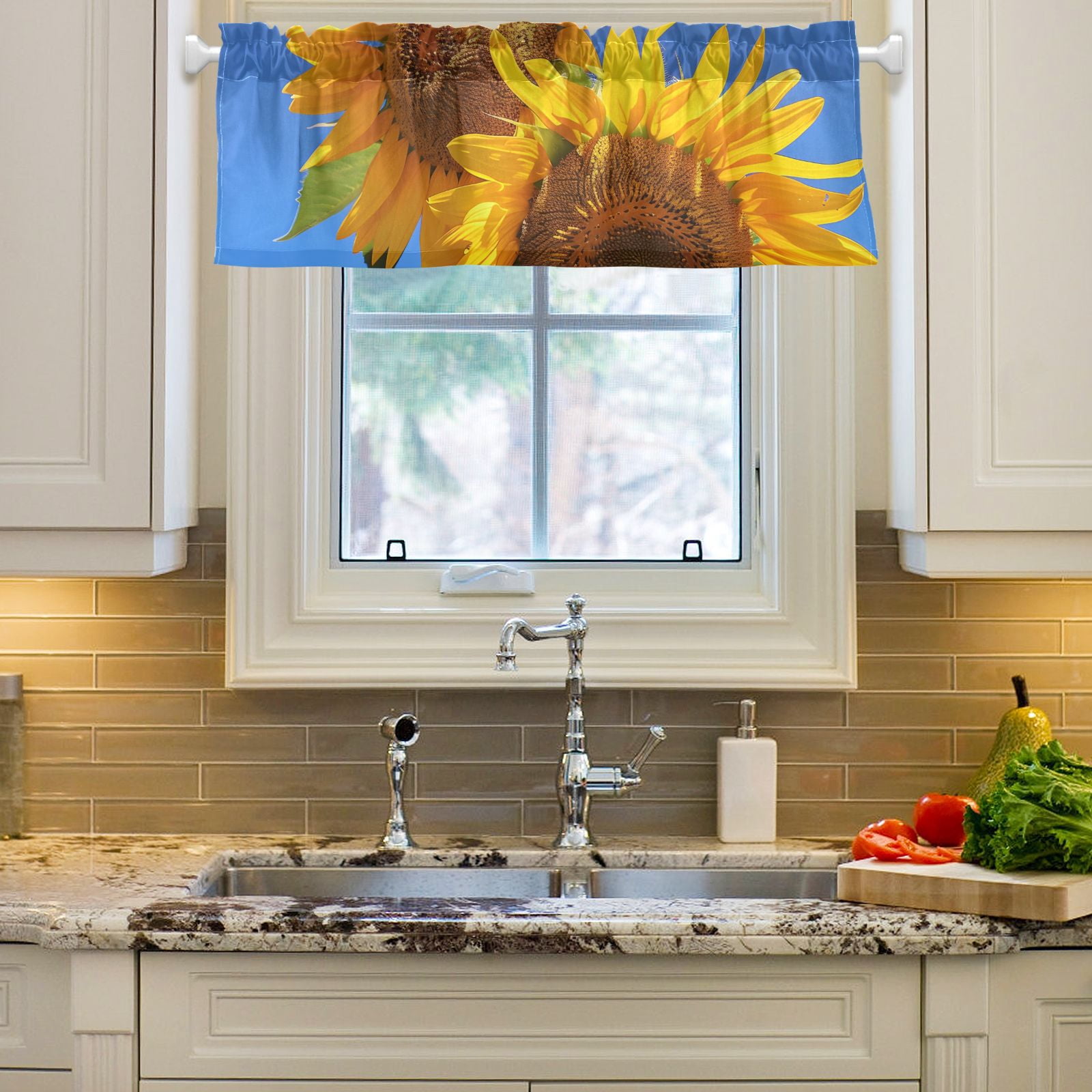 Sunflowers Blue Sky Curtain Valances Farmhouse Design Window Treatment ...