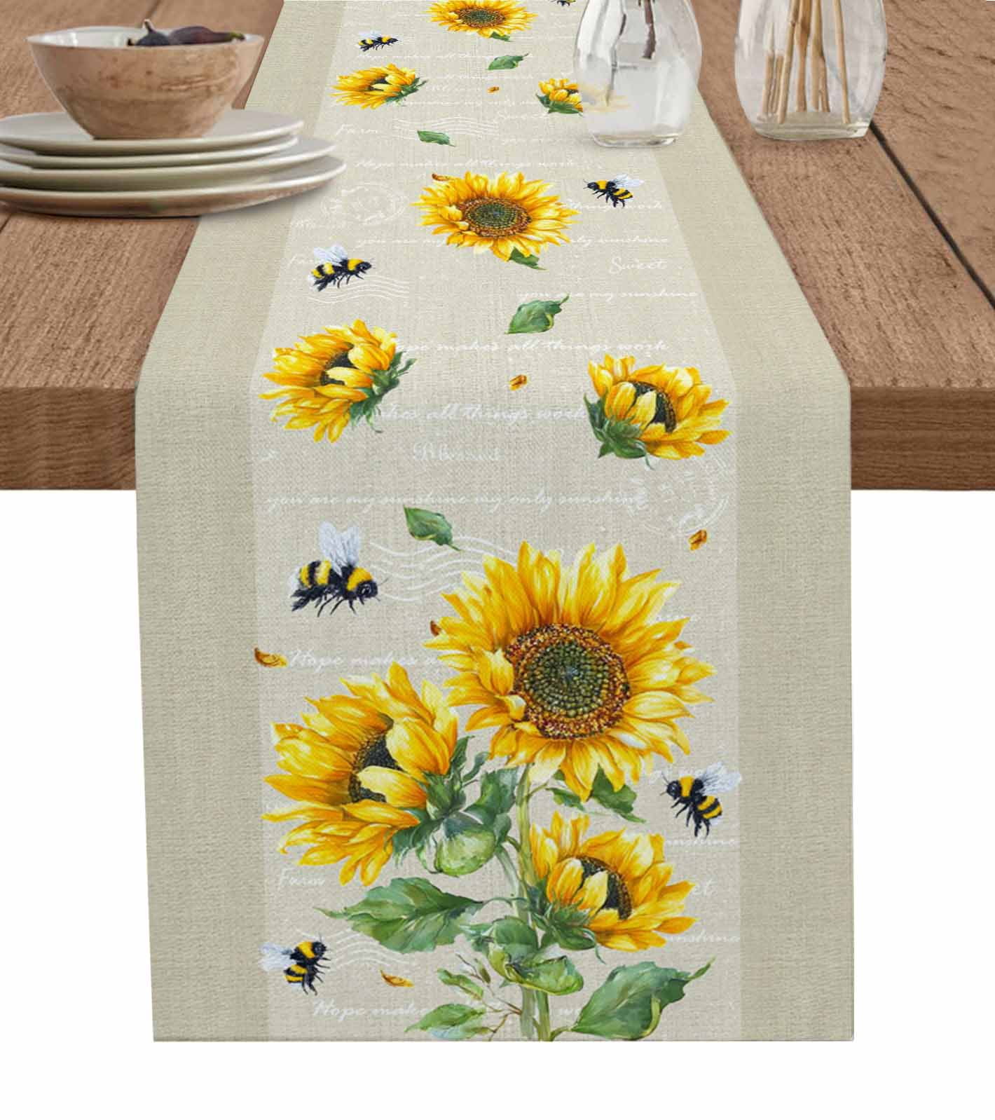 Sunflowers Burlap Cotton Table Runner 13x60 Inches Long, Farmhouse ...