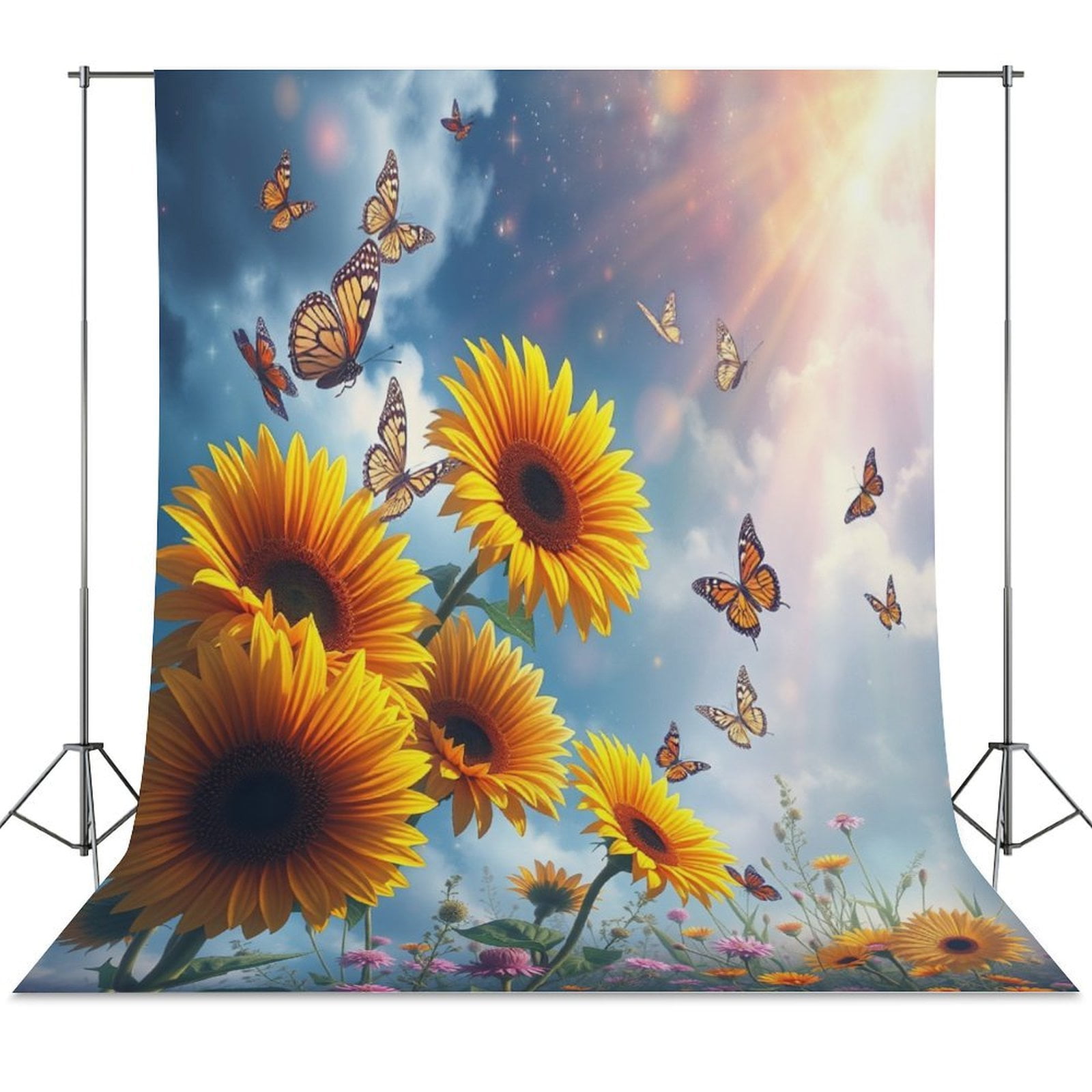 Sunflowers Butterflies Summer Backdrop Baby Shower Newborn Portrait ...