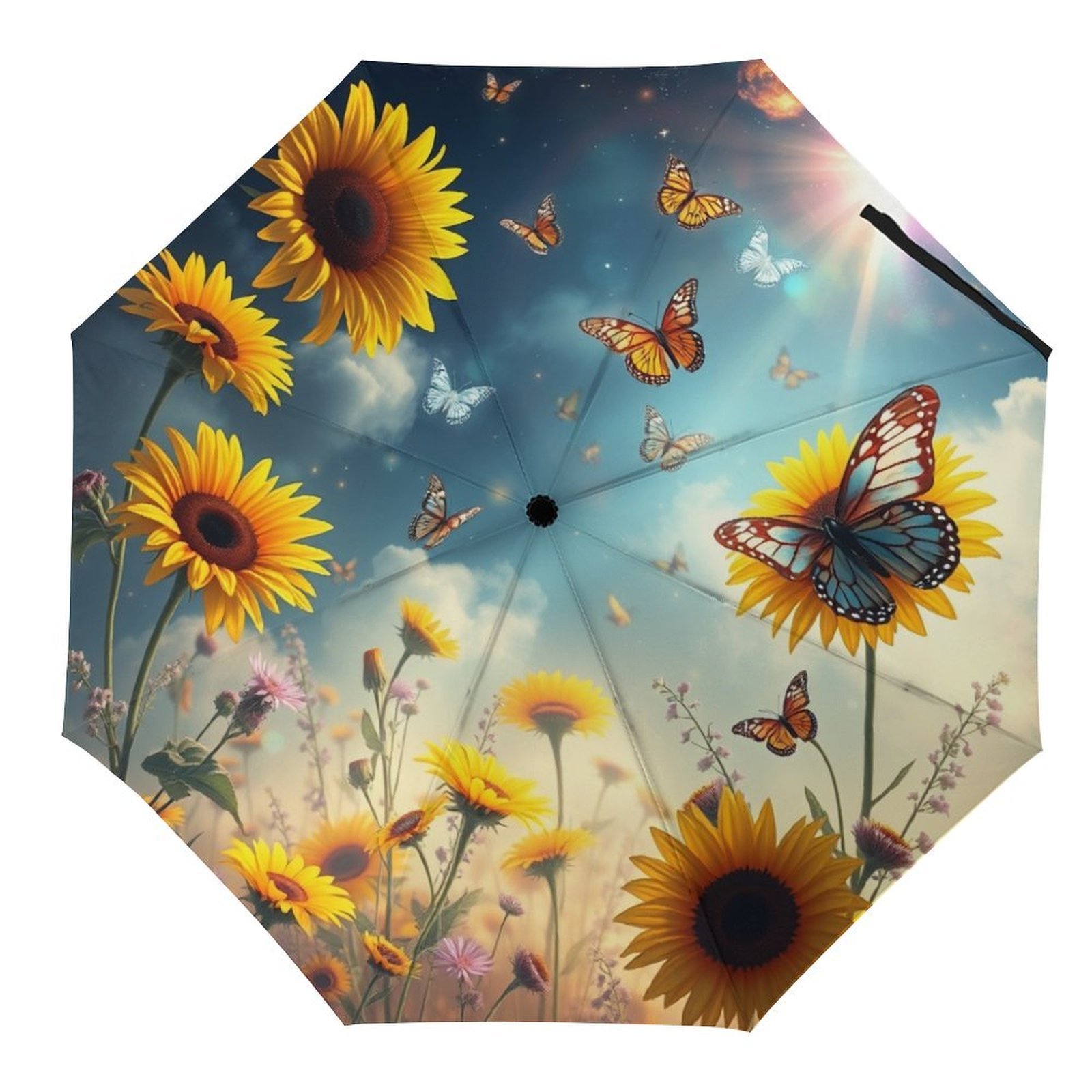 Sunflowers Butterflies Summer Umbrella with UV Protection Casual ...