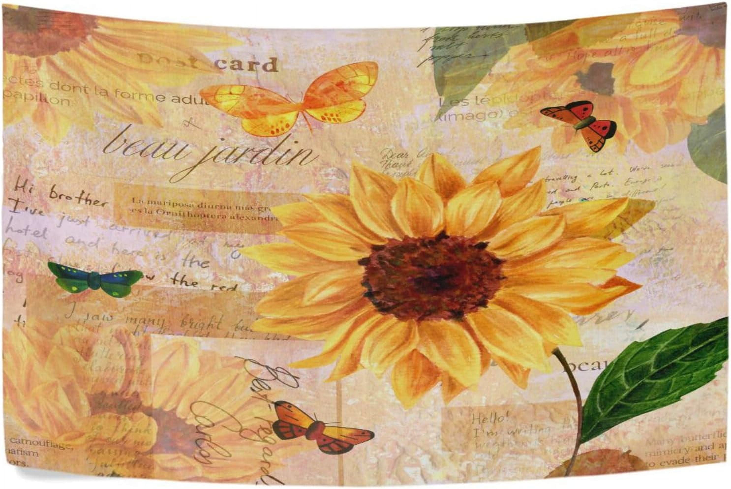 Sunflowers Butterflies Tapestry Aesthetic Tapestry Wall Hanging 80" x ...